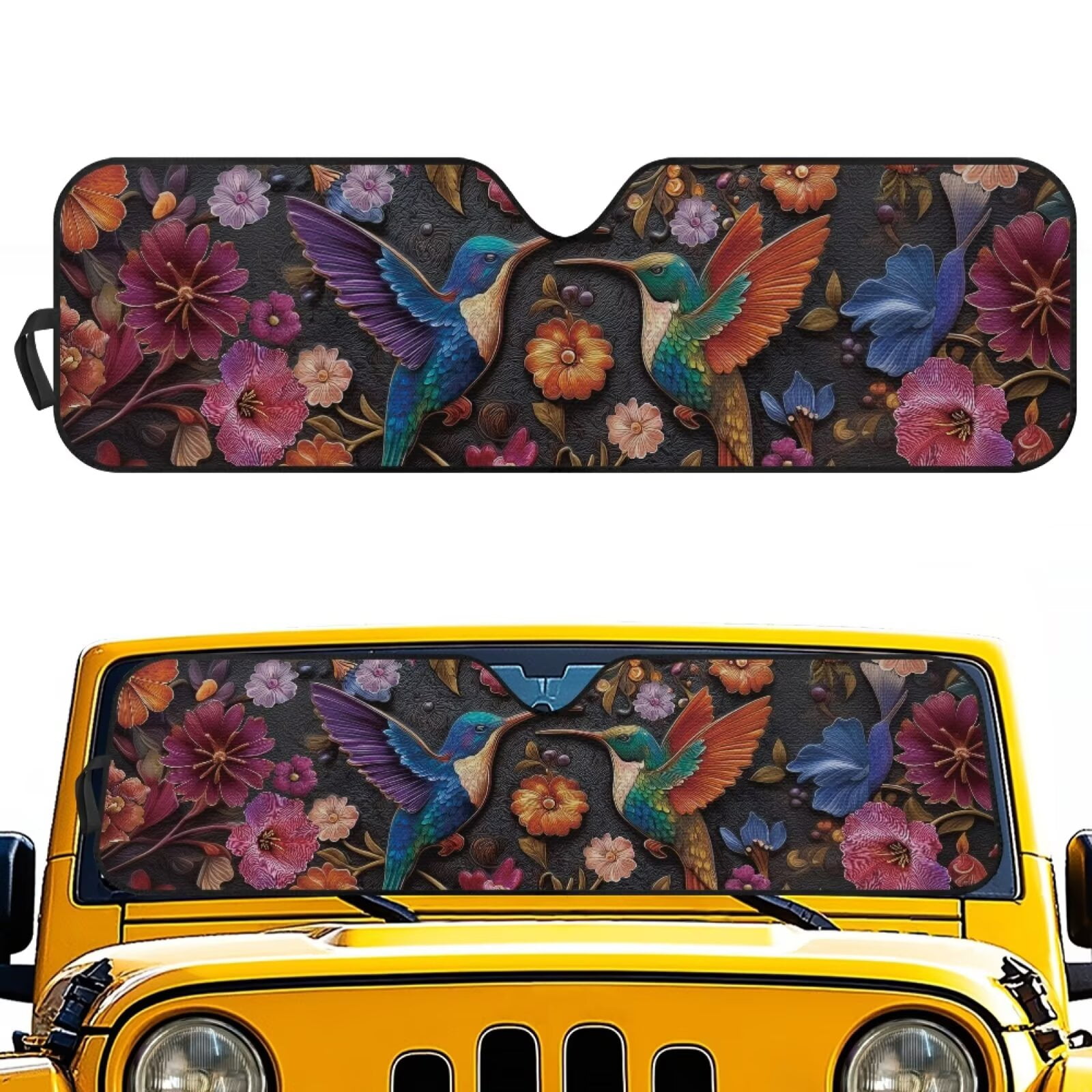 Psesaysky Car Front Window Sun Shield Hummingbird Flower Foldable Front ...
