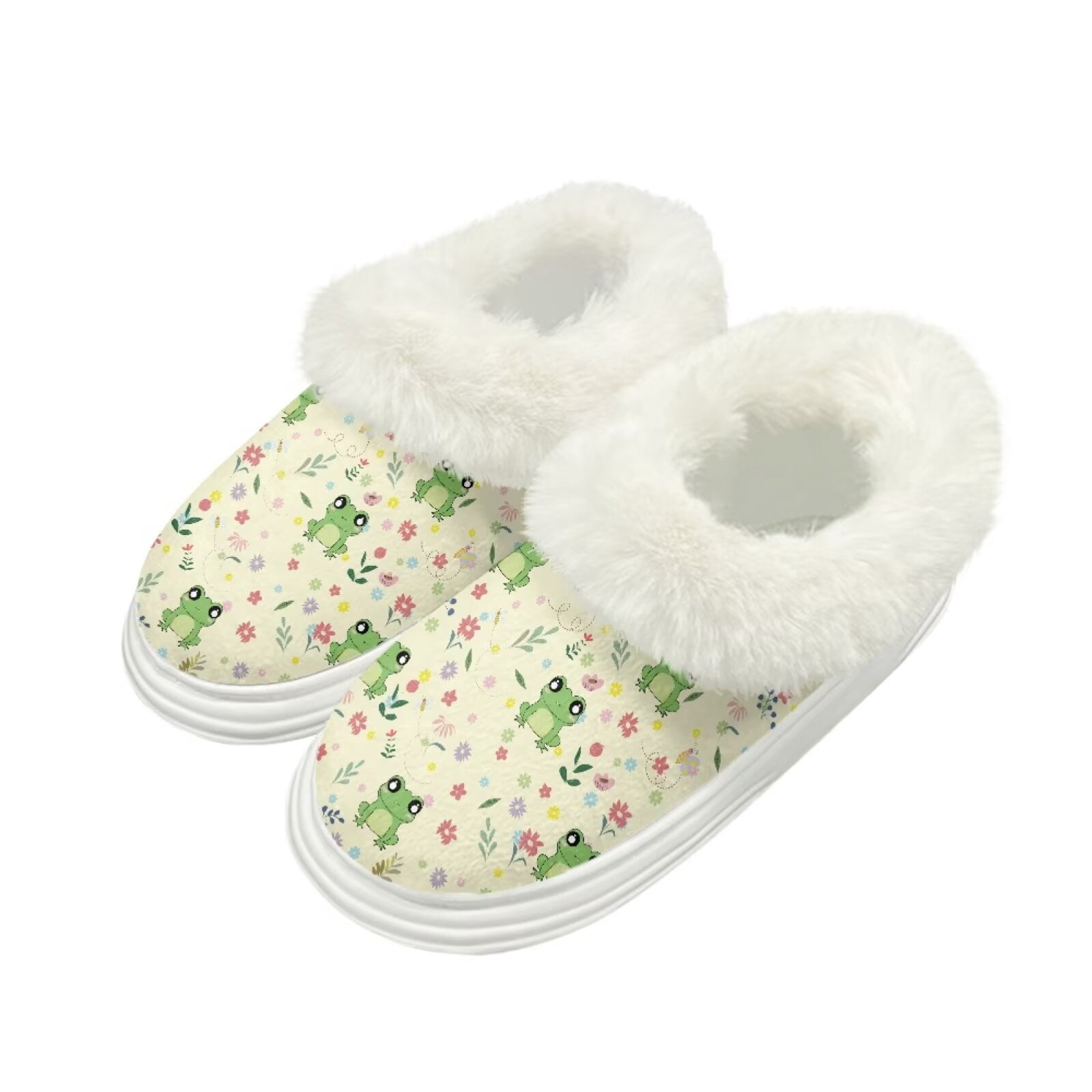 Psesaysky Cartoon Frog Print Slippers for Women Indoor Non-Slip, Fuzzy ...
