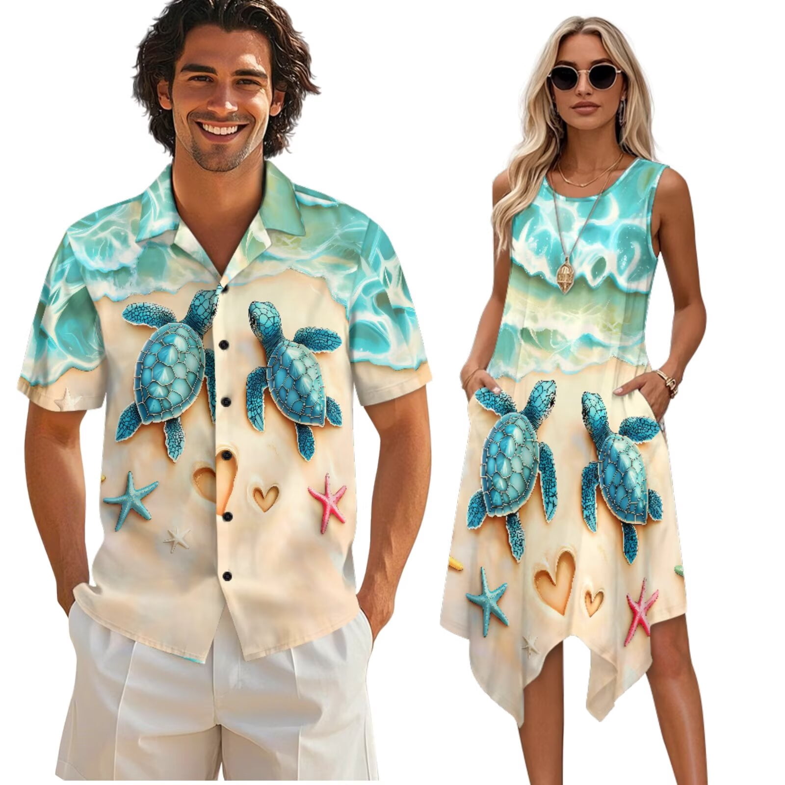 Psesaysky Couple Shirts and Dress Green Sea Turtle on Beach Hawaii ...