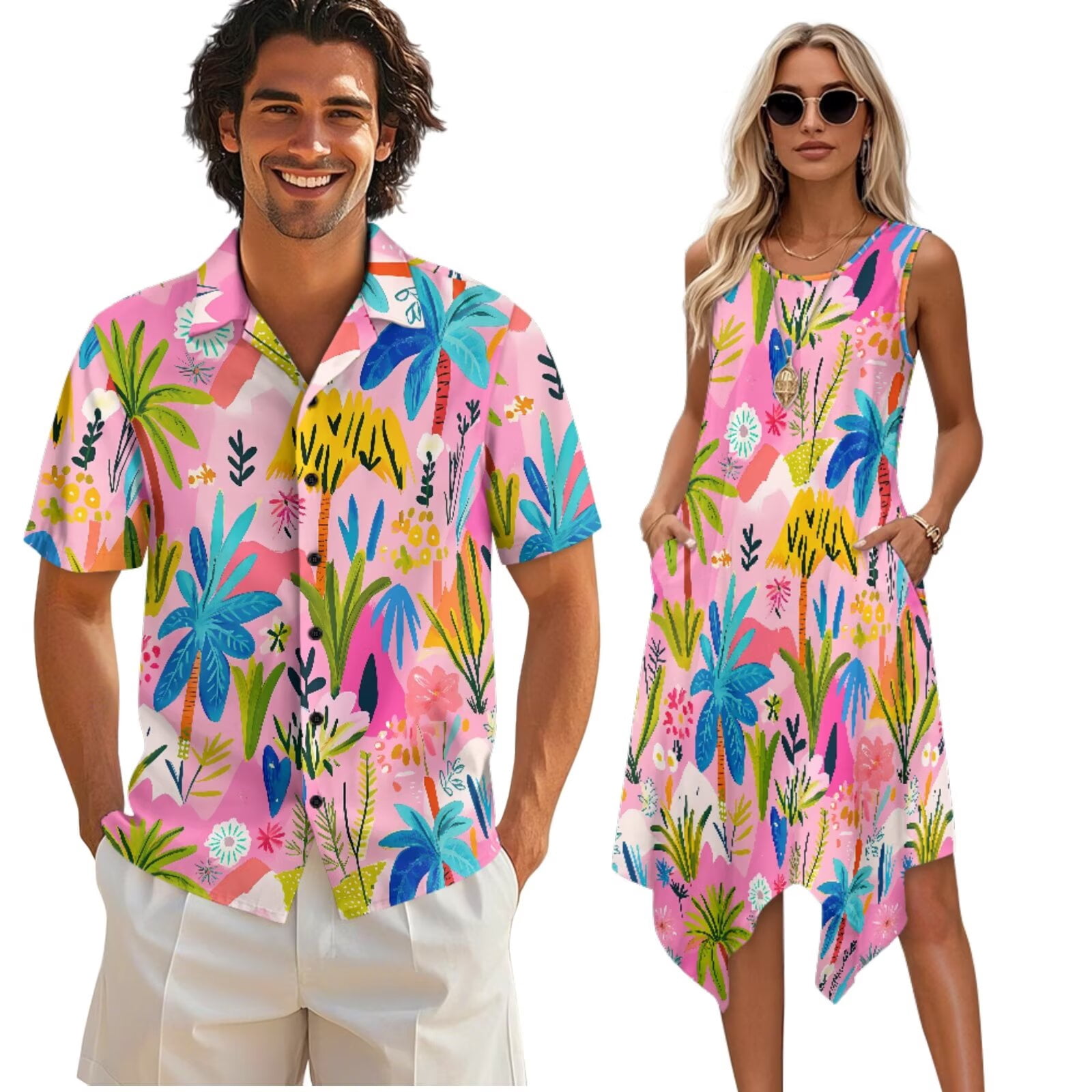 Psesaysky Couples Hawaiian Matching Outfits His and Her 2 Piece ...