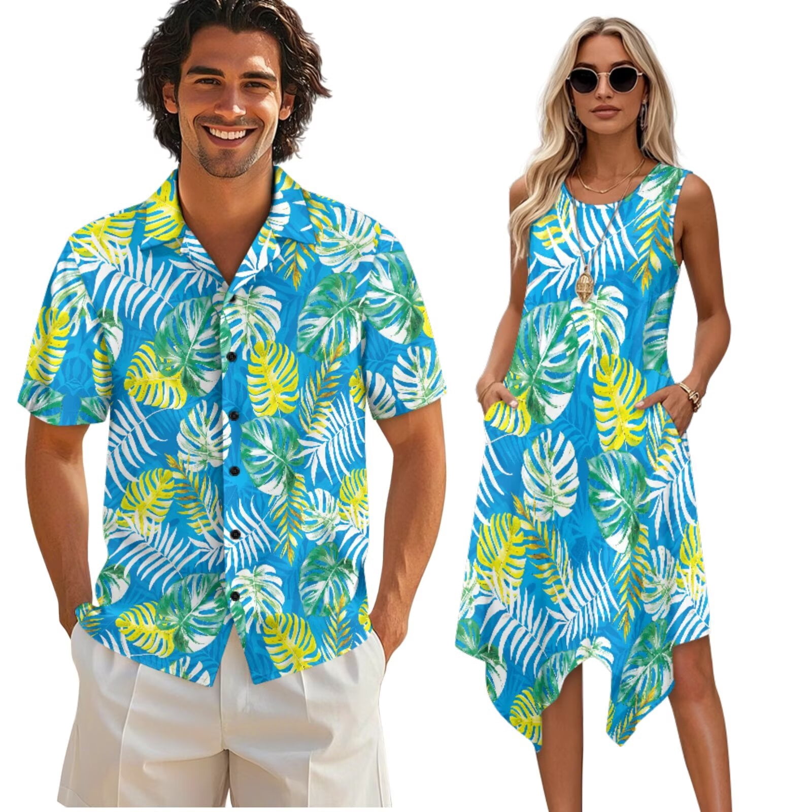 Psesaysky Couples Outfits Matching Sets for Women Men Green Palm Print ...