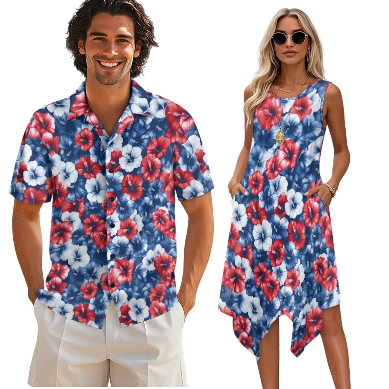 Psesaysky Couples Outfits Matching Sets for Women Men Hibiscus Print ...