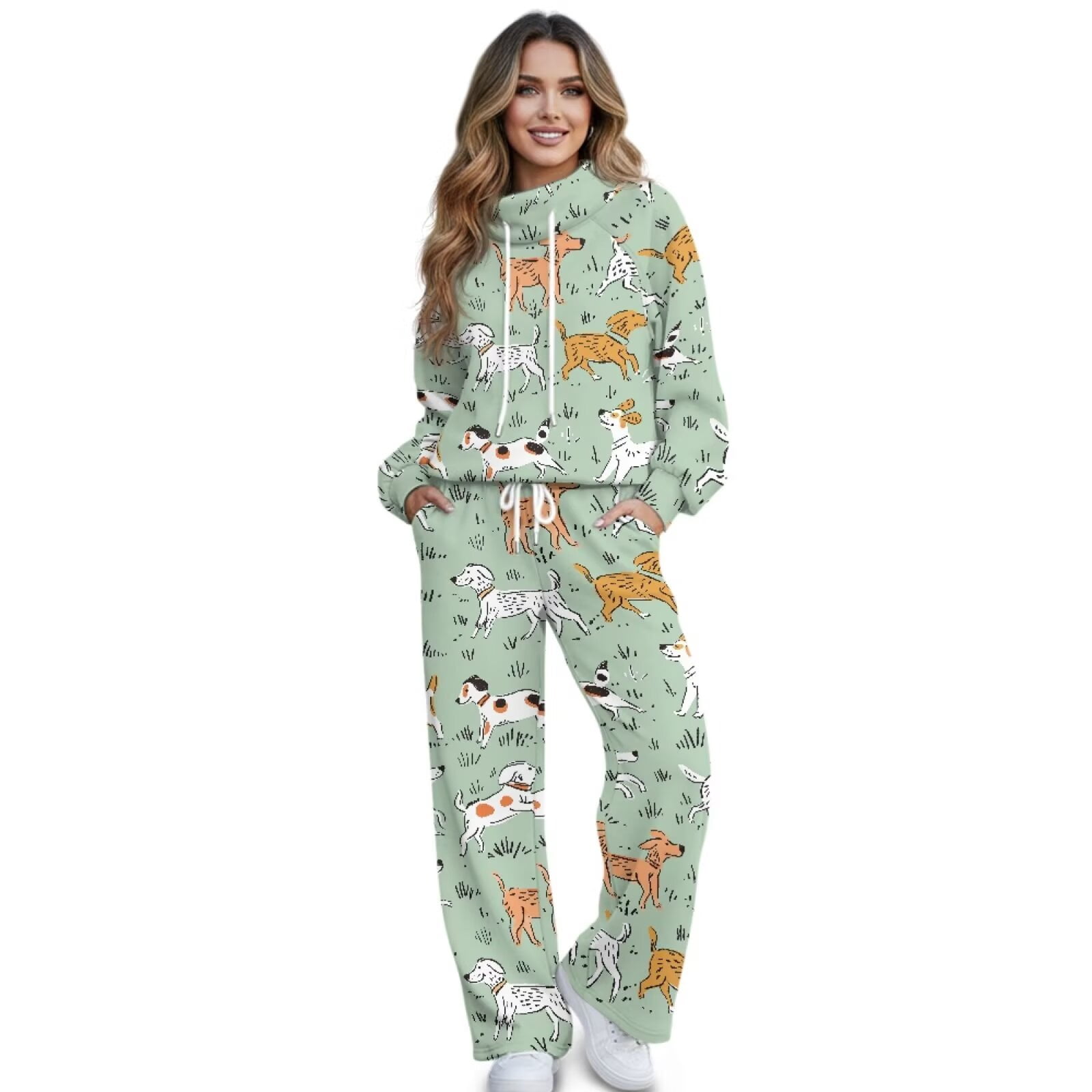 Psesaysky Cute Puppy Print Sweatsuits Women 2 Piece Outfit Matching ...