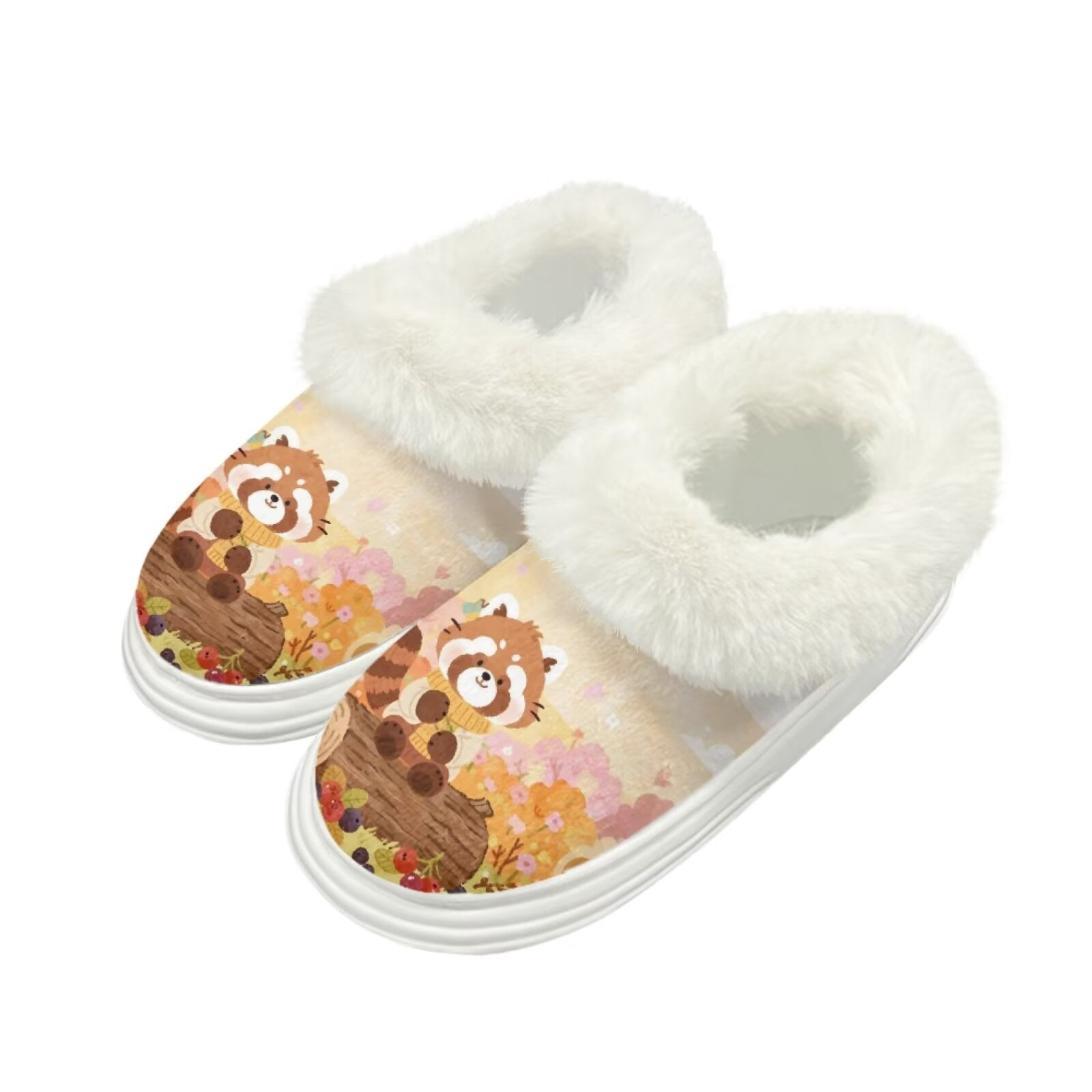 Psesaysky Cute Raccoon Print Women's House Slippers Platform Thick Sole ...