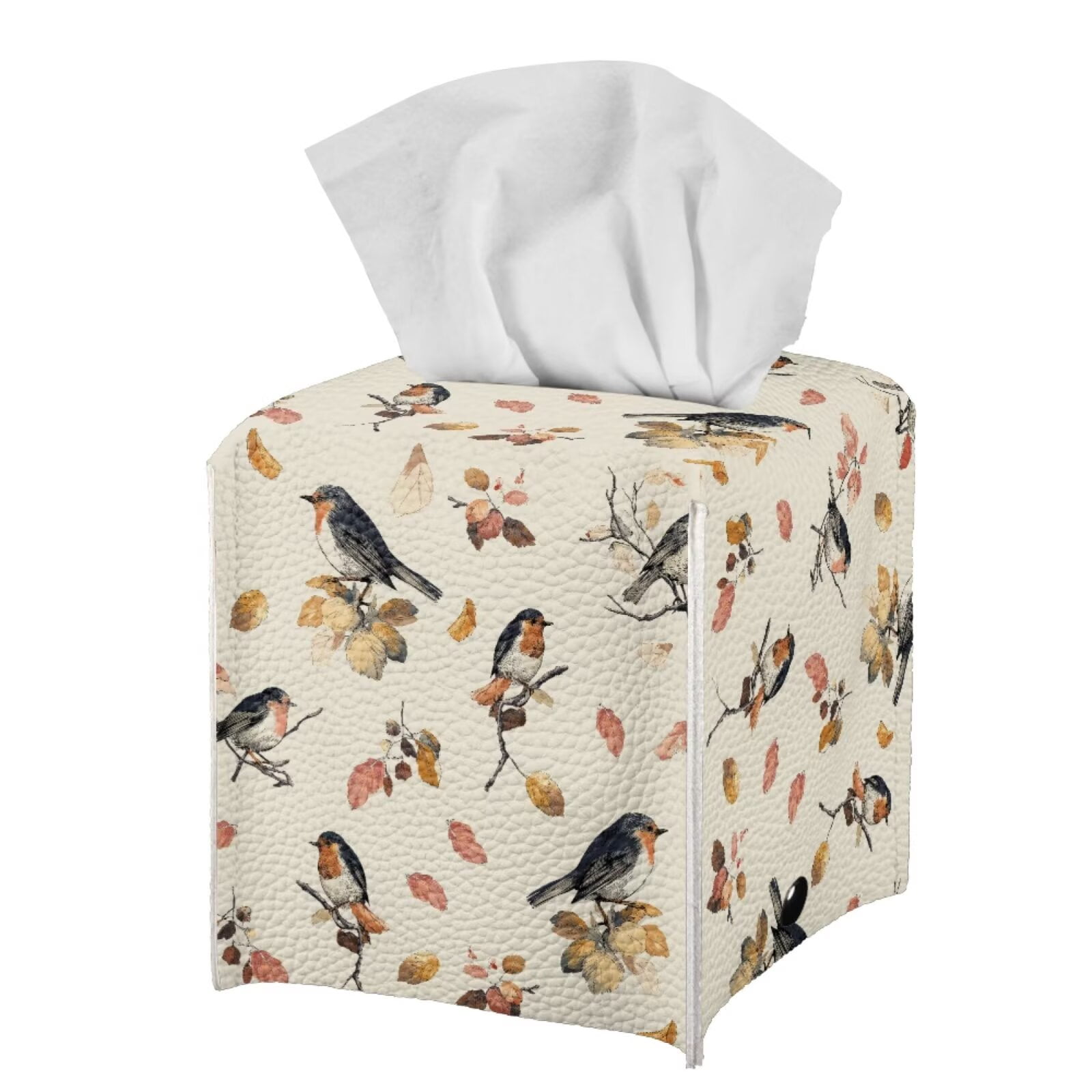 Psesaysky Cute Tissue Box Cover Square, Small Birds PU Leather Tissue ...