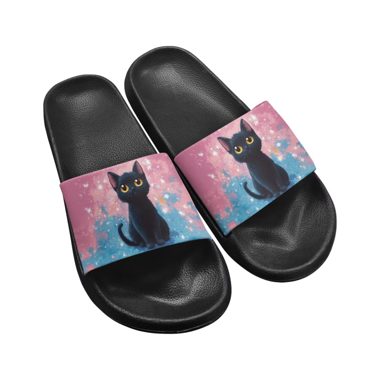 Psesaysky Dreamy Starry Sky Black Cat EVA Slippers for Women Teen Girls ...