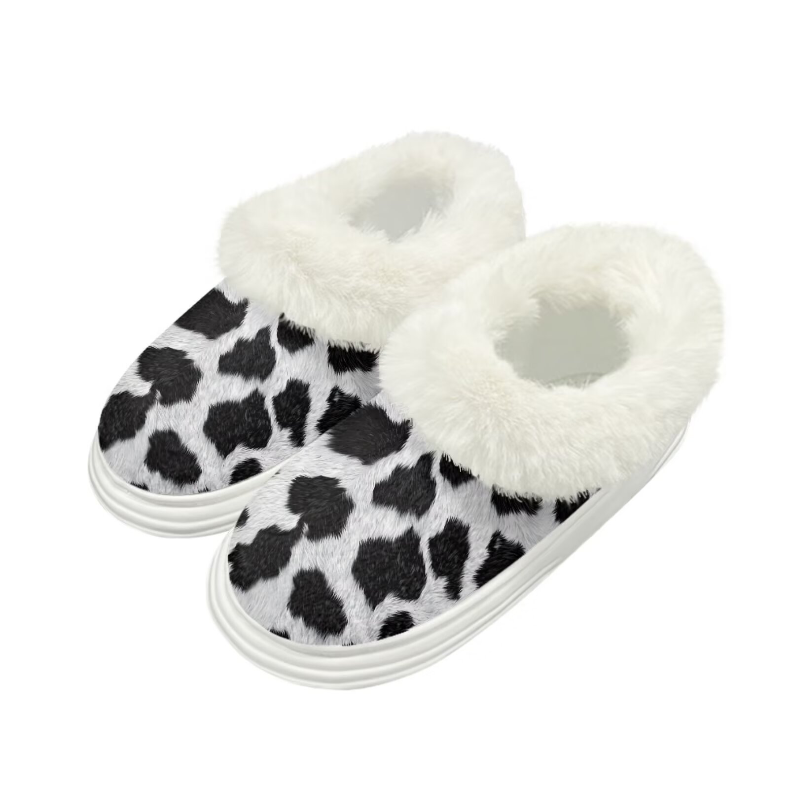 Psesaysky Fuzzy Cow Print House Slippers for Women Indoor Thick Sole ...