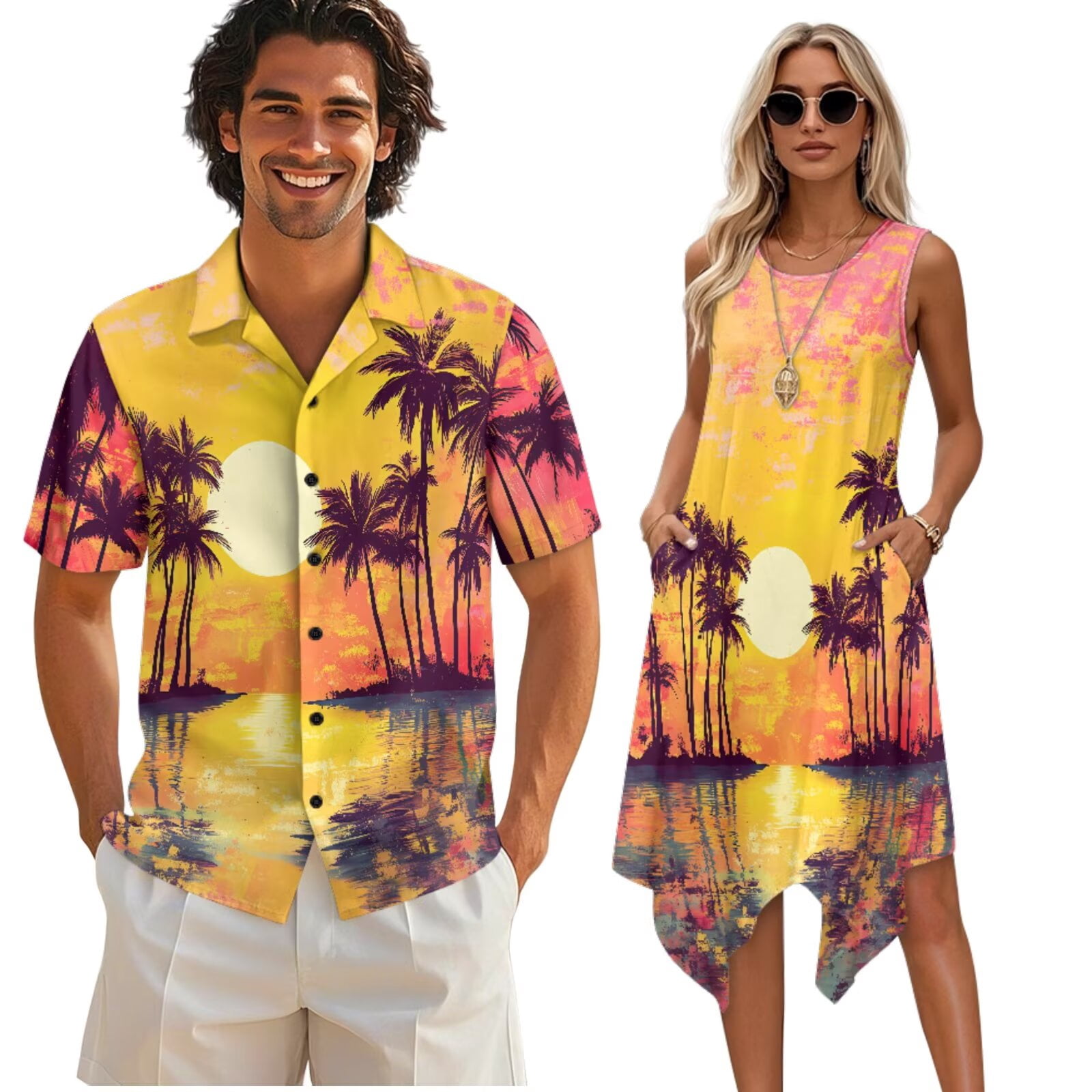 Psesaysky Hawaii Palm Orange Sky Print Matching Clothes Couple Matched ...