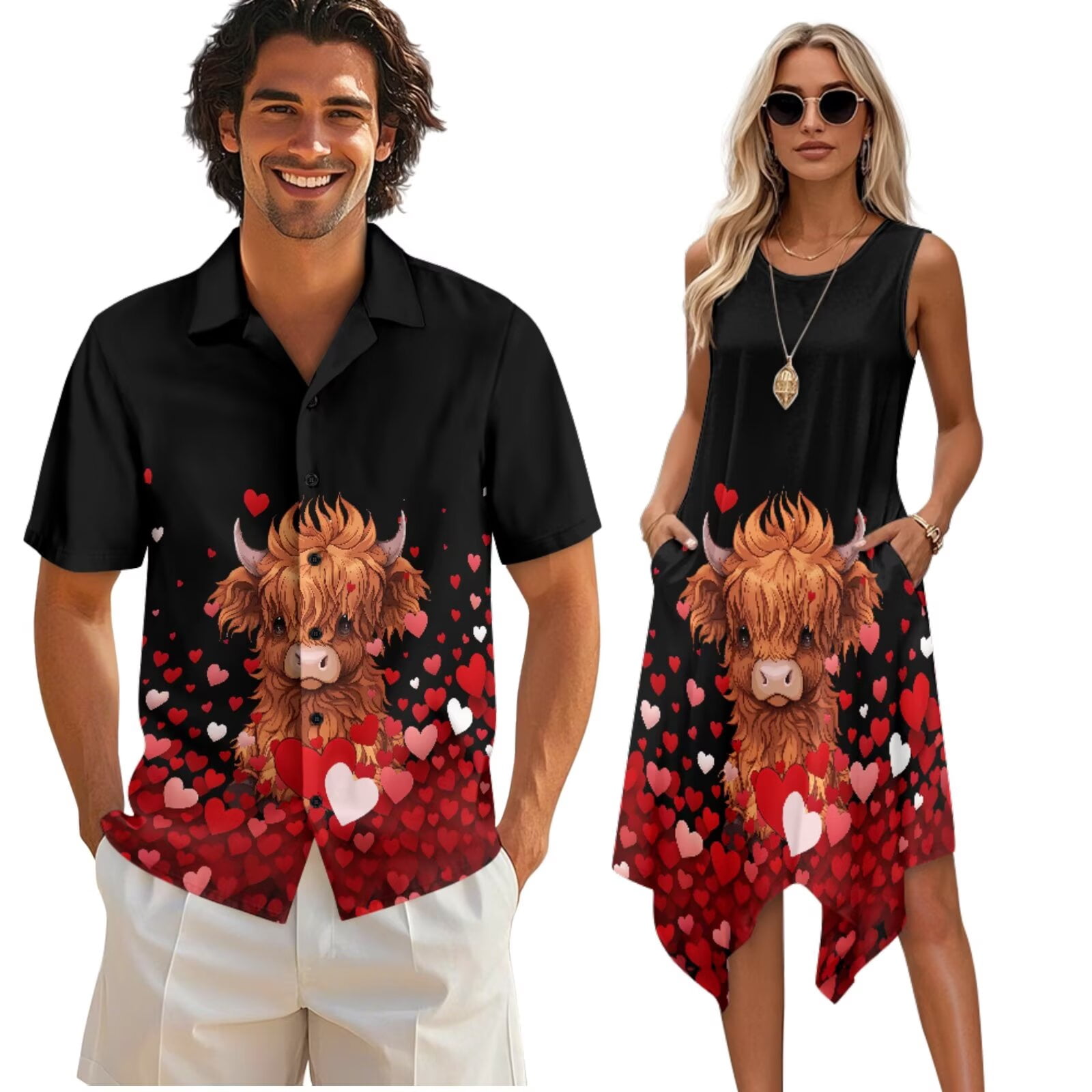 Psesaysky Highland Cattle Red Love Sleeveless Dress with Matched Shirts ...