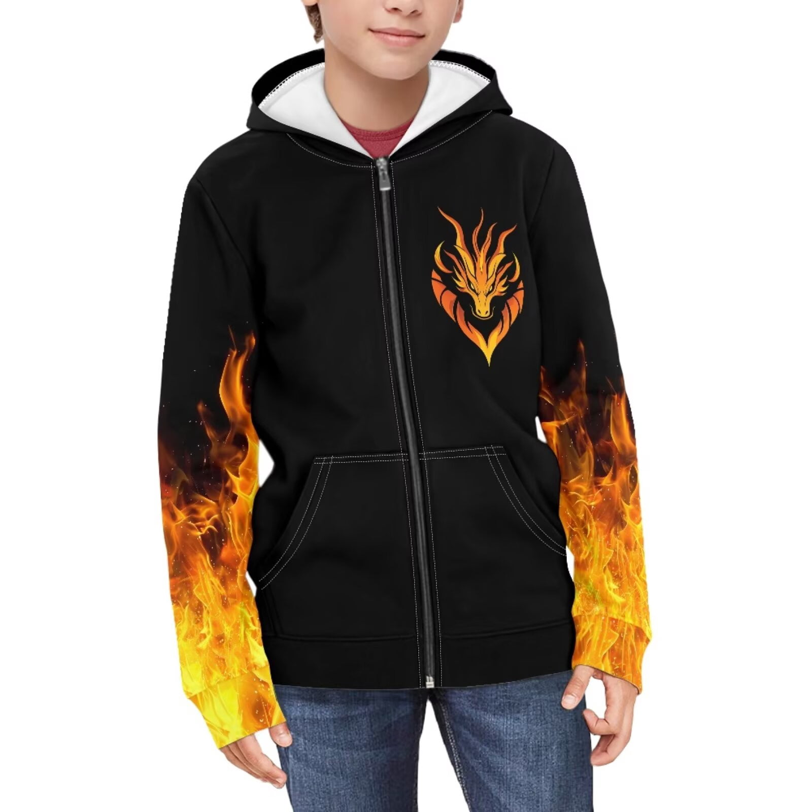 Psesaysky Kids Yellow Dragon Hoodies for Boys Girls Zip Up Hooded ...