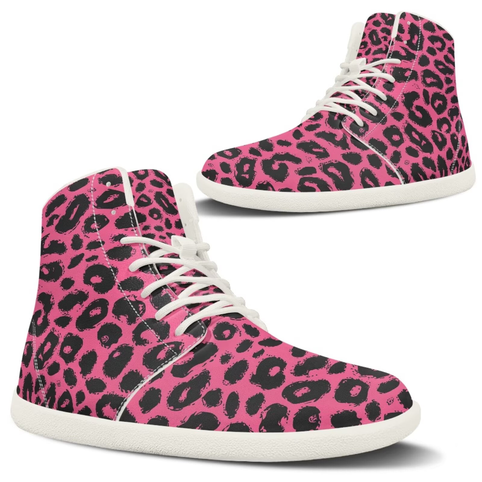 Psesaysky Lace-up Barefoot Shoes High-Top Sneakers with Red Leopard ...