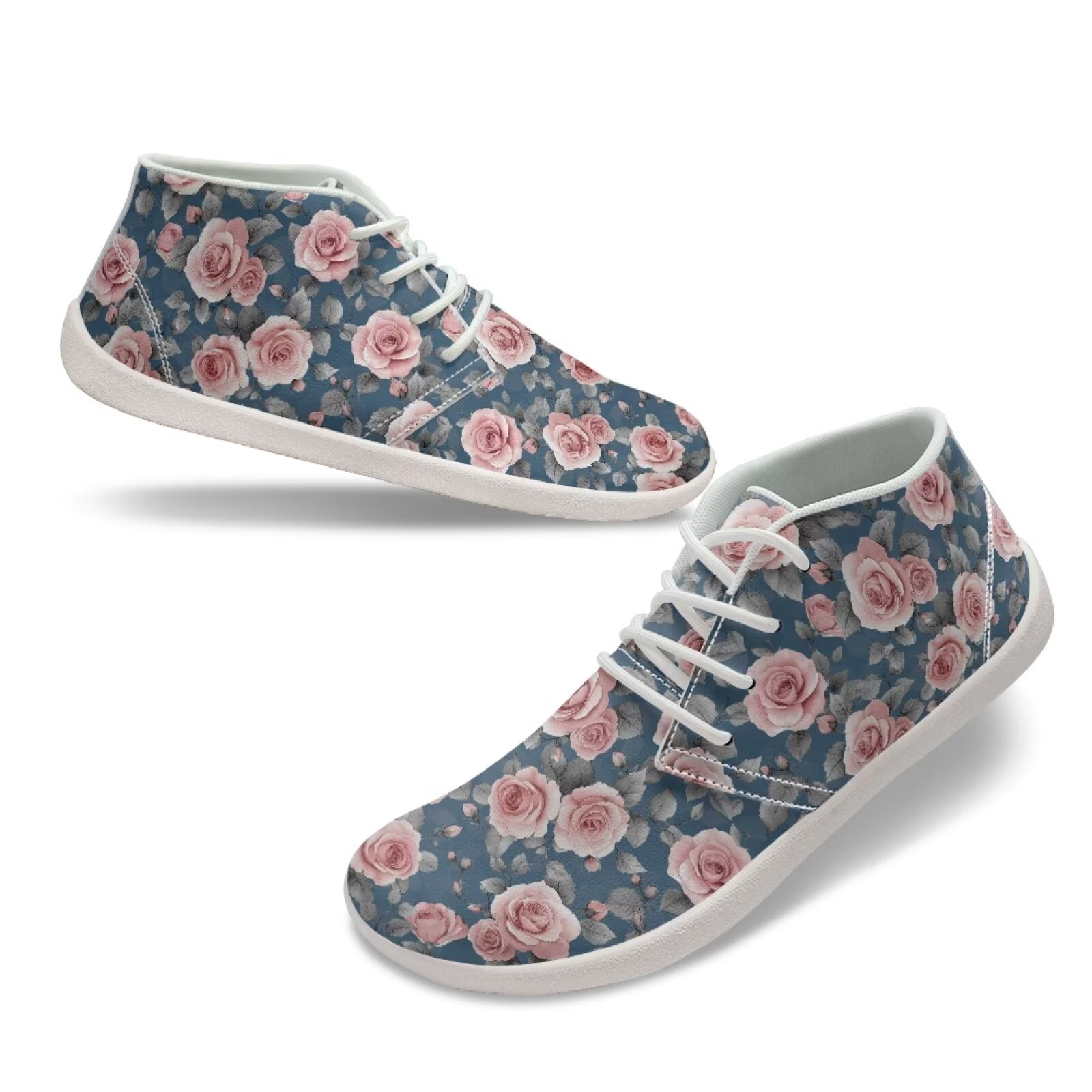 Psesaysky Lace-up Barefoot Shoes Women's Gentle Rose Printed Sneakers ...