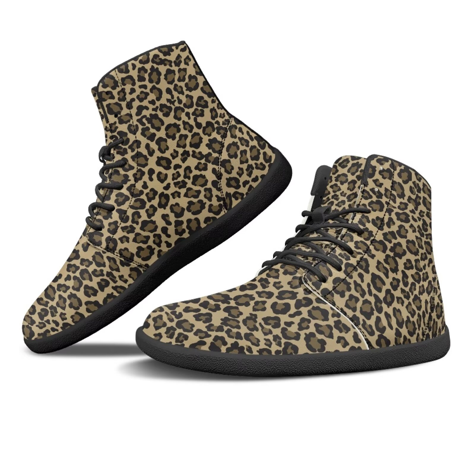 Psesaysky Leopard Print High-Top Sneakers PU Leather Barefoot Shoes ...