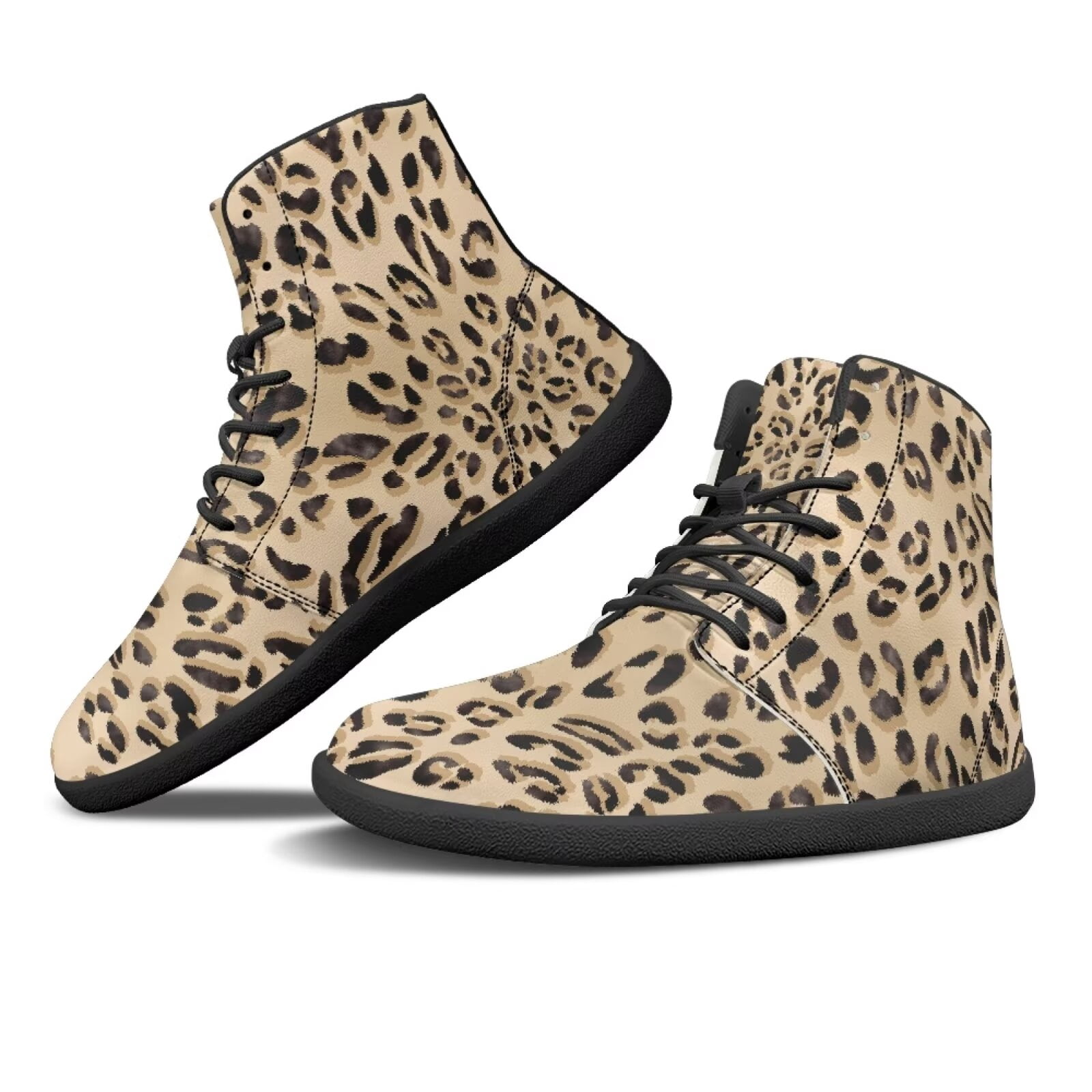Psesaysky Leopard Print Sneakers High-top Barefoot Shoes Lace-Up ...