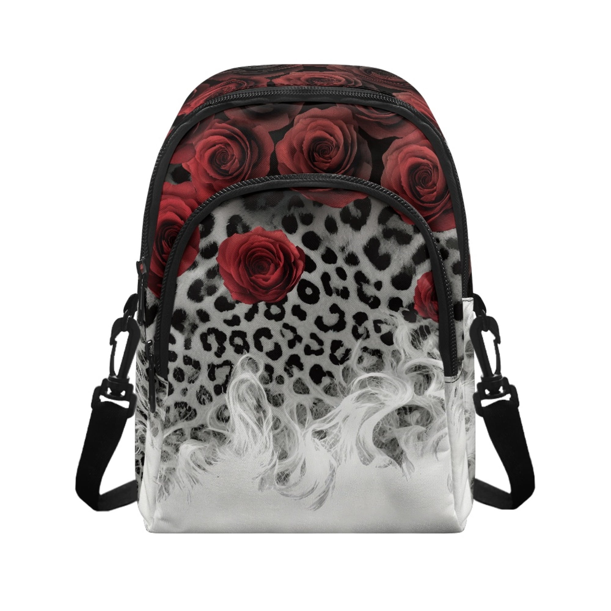 Psesaysky Leopard Red Rose Print Crossbody Bag, Portable Polyester ...