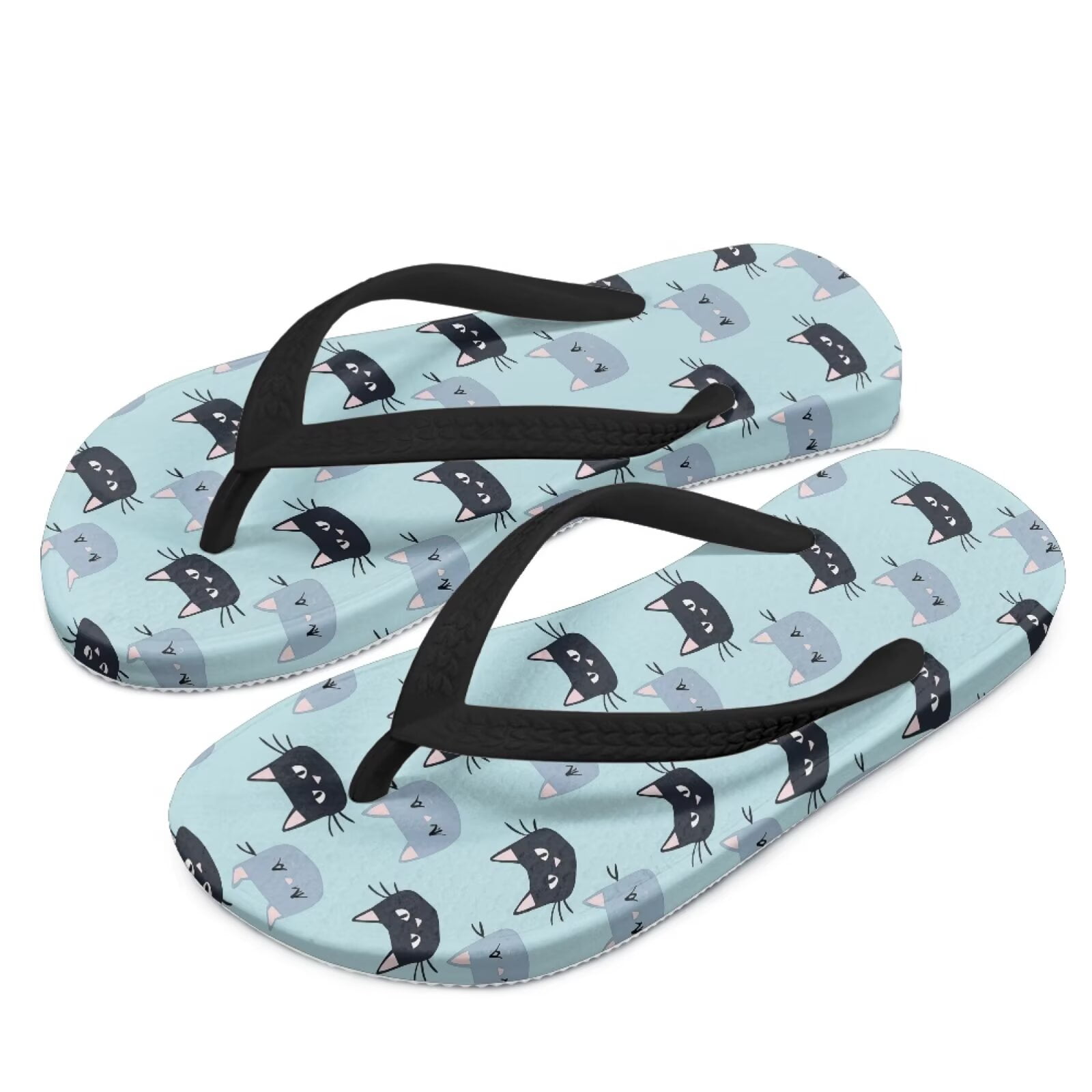 Psesaysky Little Kid Cartoon Kitty Blue Print Flip Flop, Arch Support ...