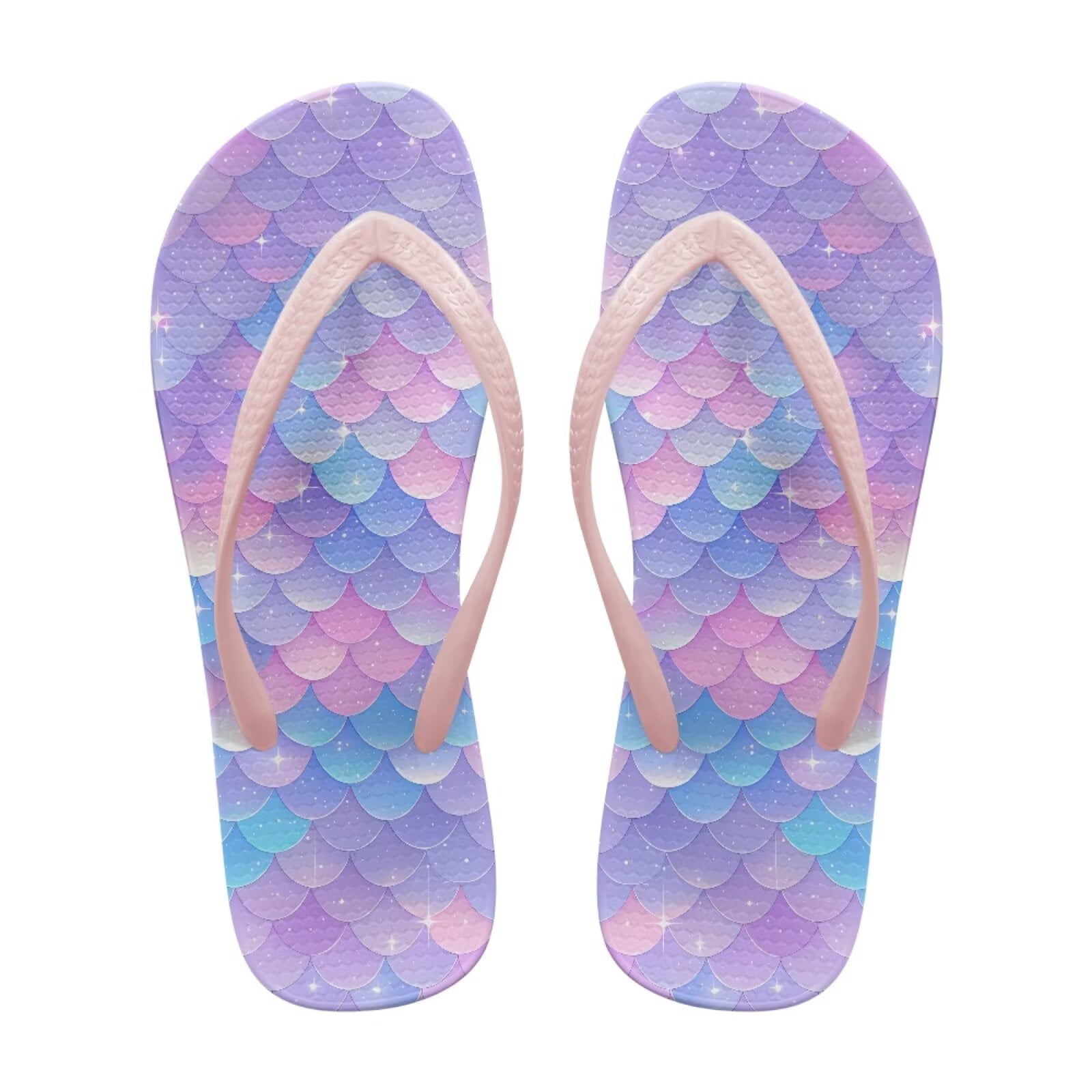 Psesaysky Mermaid Scale Blue-Purple Flip Flops for Women Girls ...