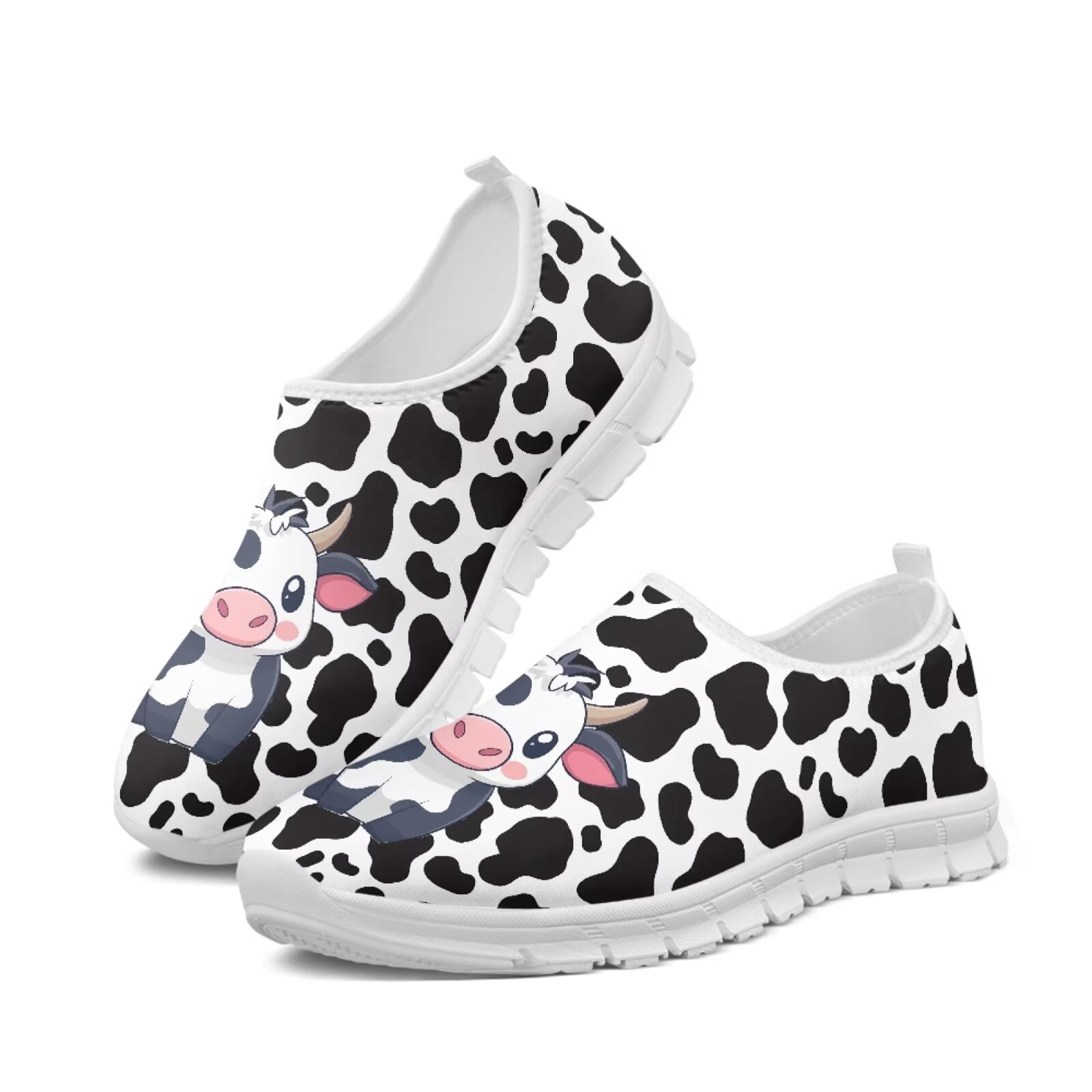 Psesaysky Milk Cow and Cow Print Sneakers for Ladies Slip on Casual ...