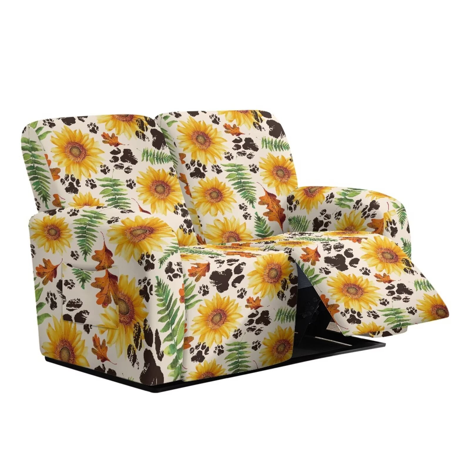Psesaysky Paw Print Sunflowers Recliner Sofa Cover with Console Middle ...