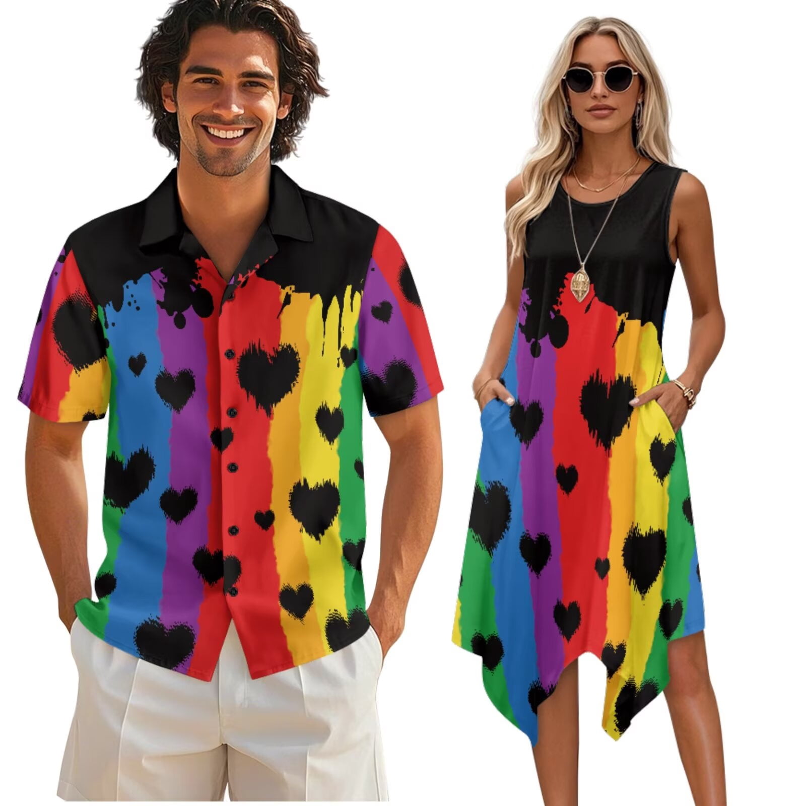 Psesaysky Rainbow Love Sleeveless Sundresses for Women Summer Flowy ...