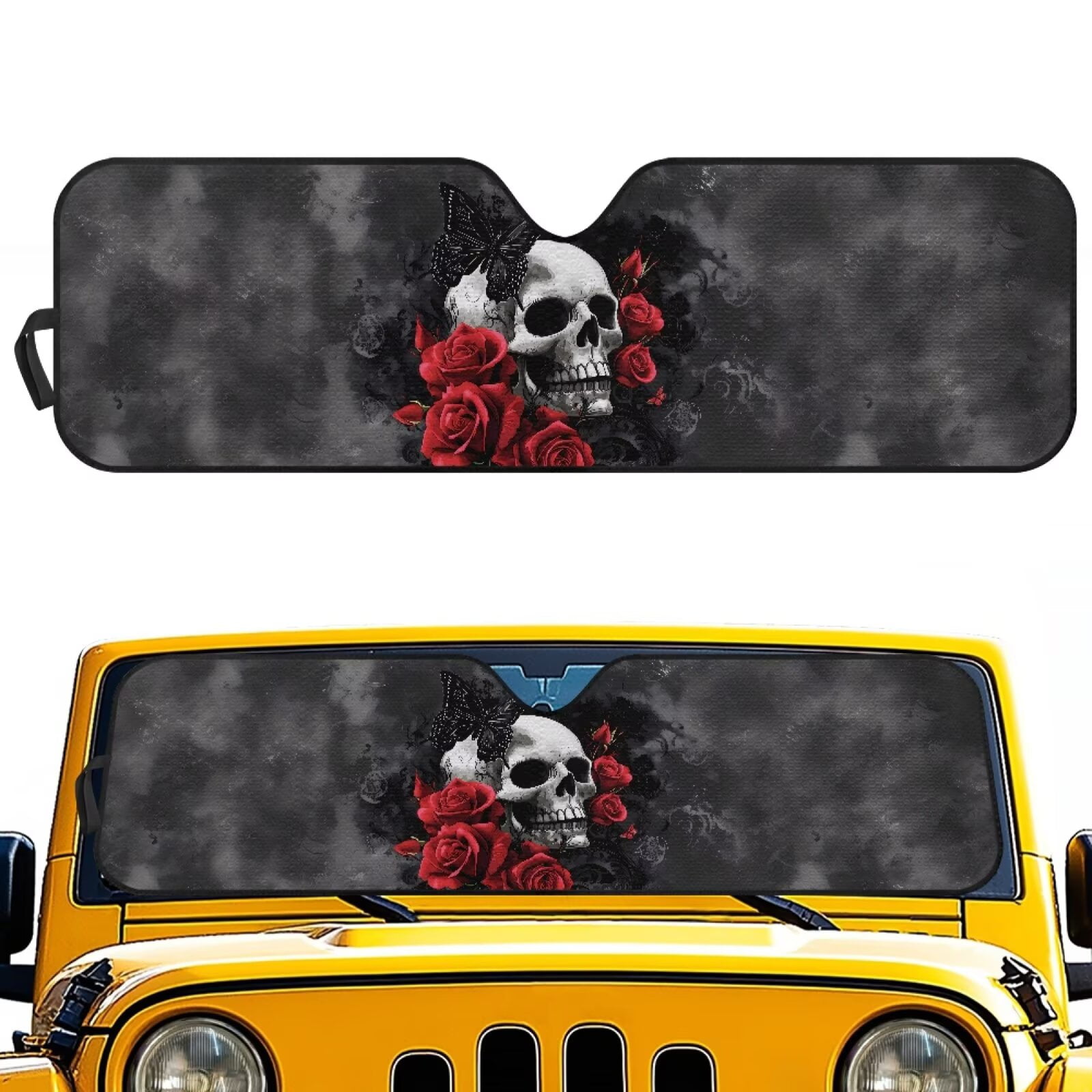 Psesaysky Red Rose Skull Windshield Sun Shade Sun Visor for Car Off ...