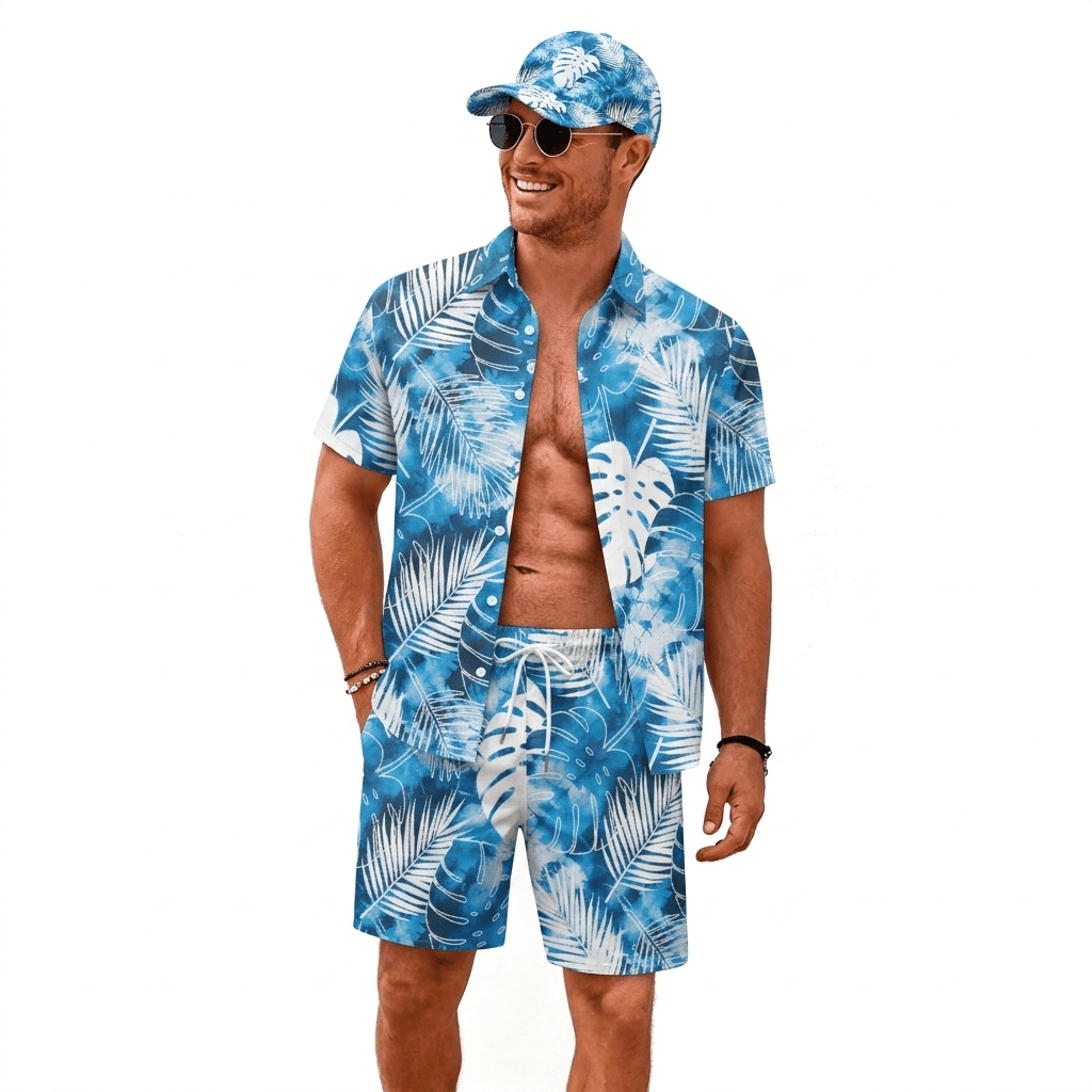 Psesaysky Retro Blue Palm Tree Men’s Button Down Shirts,Summer Beach ...