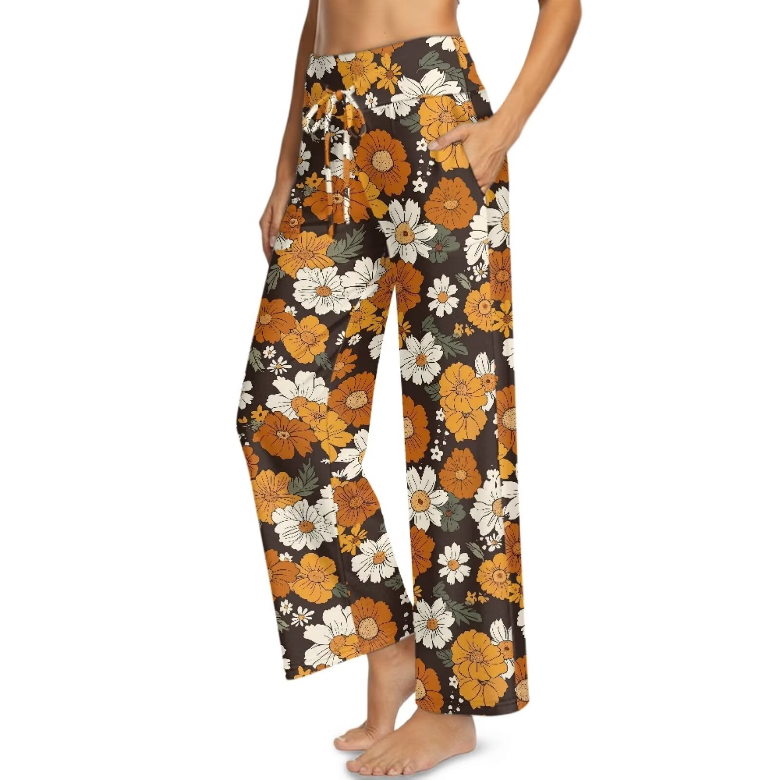 Psesaysky Retro Hippie Floral Print Wide Leg Pants Woman Trendy ...