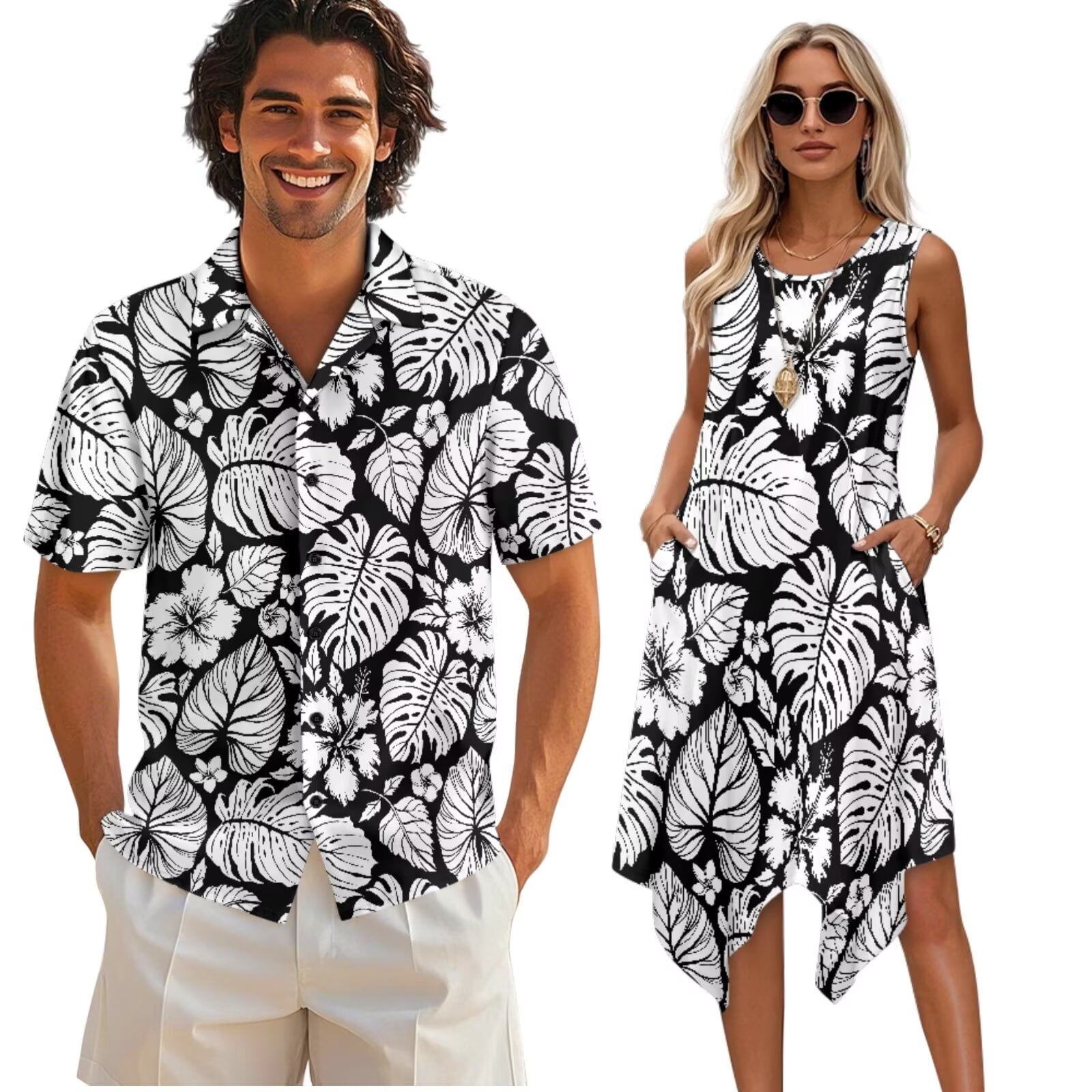 Psesaysky Retro Palm Hibiscus Sleeveless Sundress for Women or Short ...