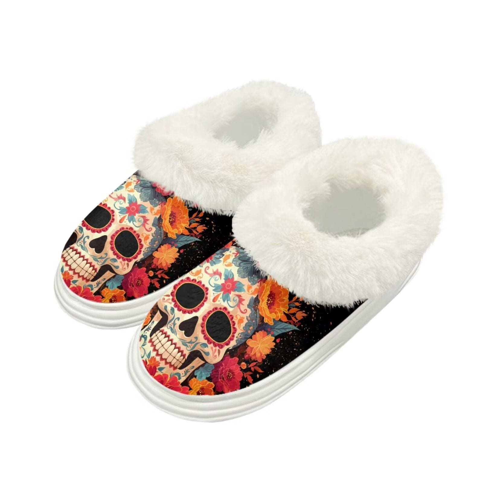 Psesaysky Sugar Skull Print Women's House Slippers Platform Thick Sole ...