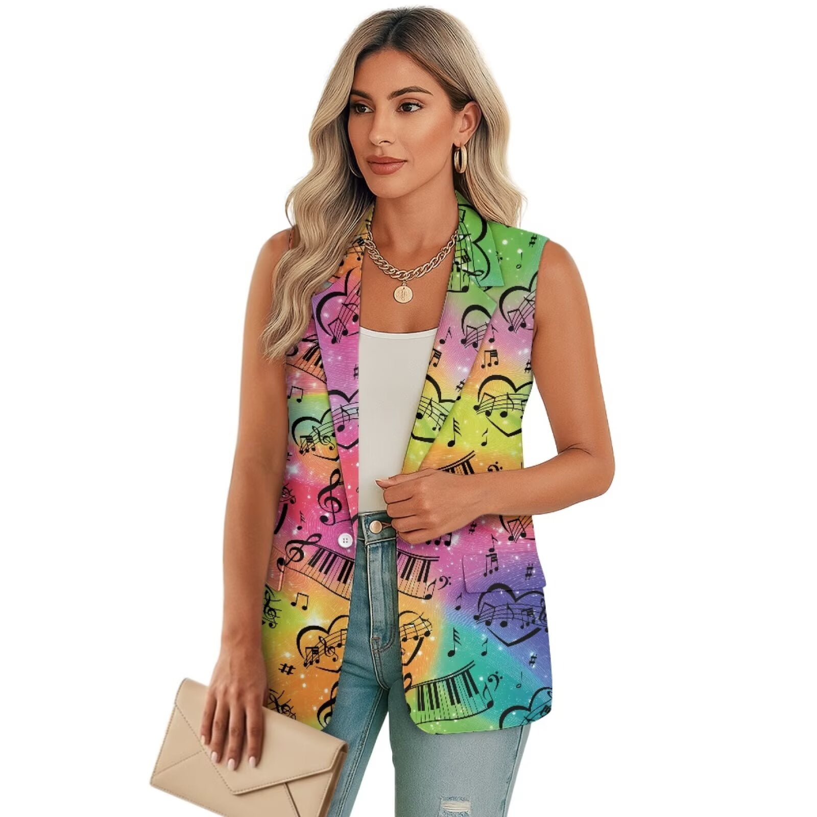 Psesaysky Summer Sleeveless Blazer Vest For Women Dressy Colorful Music ...