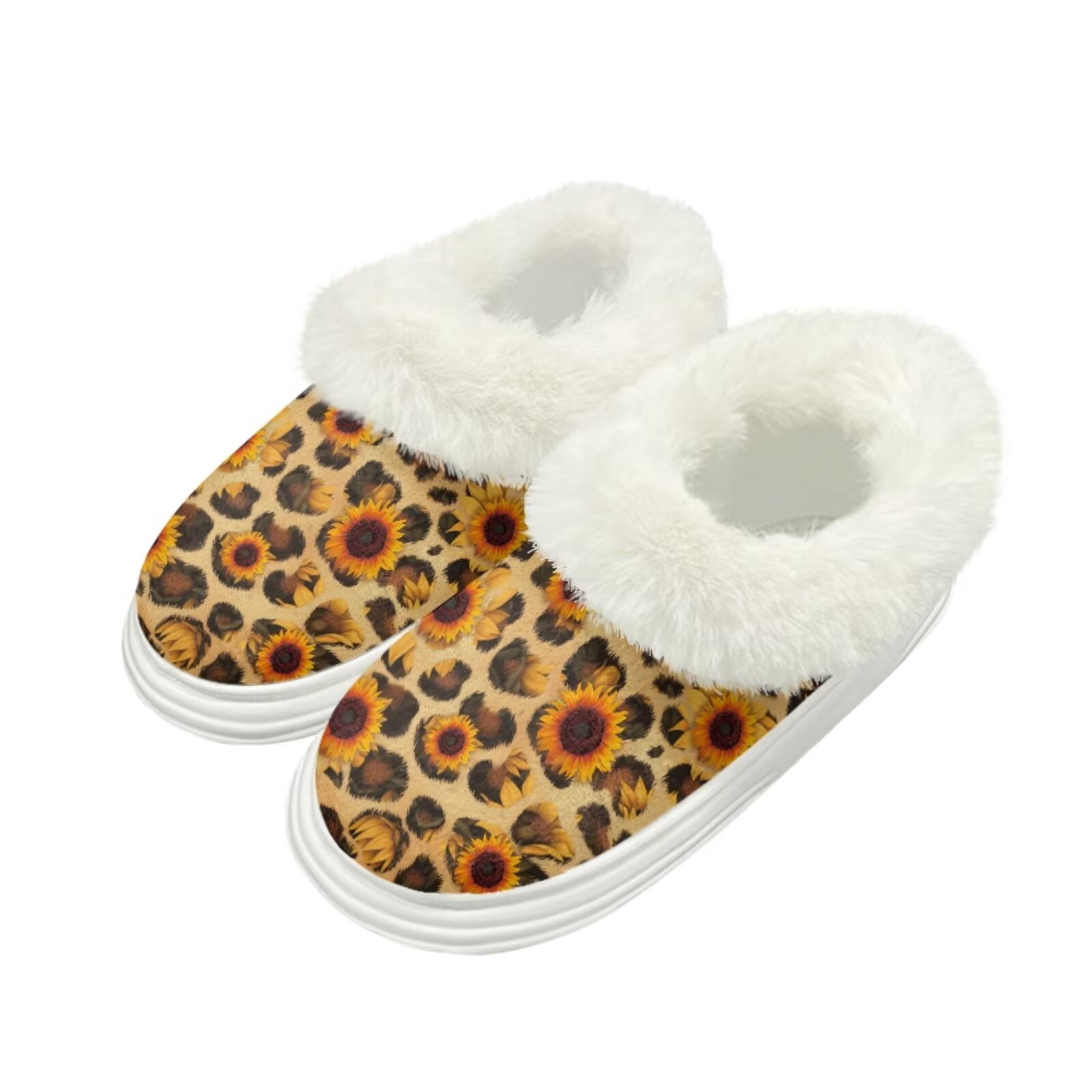Psesaysky Sunflower Leopard Print House Slippers for Women Indoor Warm ...