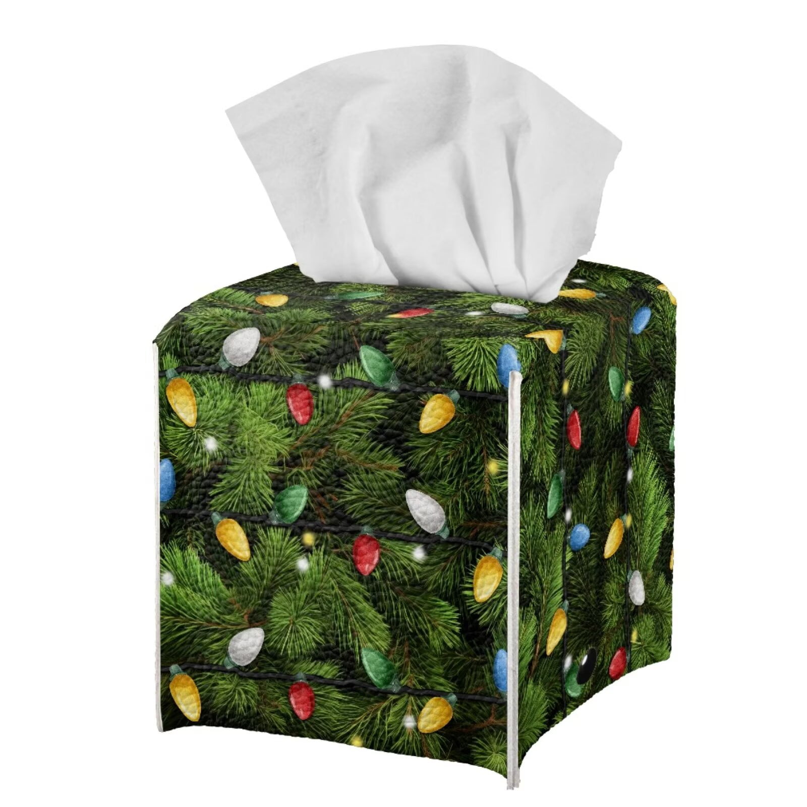 Psesaysky Tissue Box Cover, Christmas Tree Lights Square Tissue Box ...
