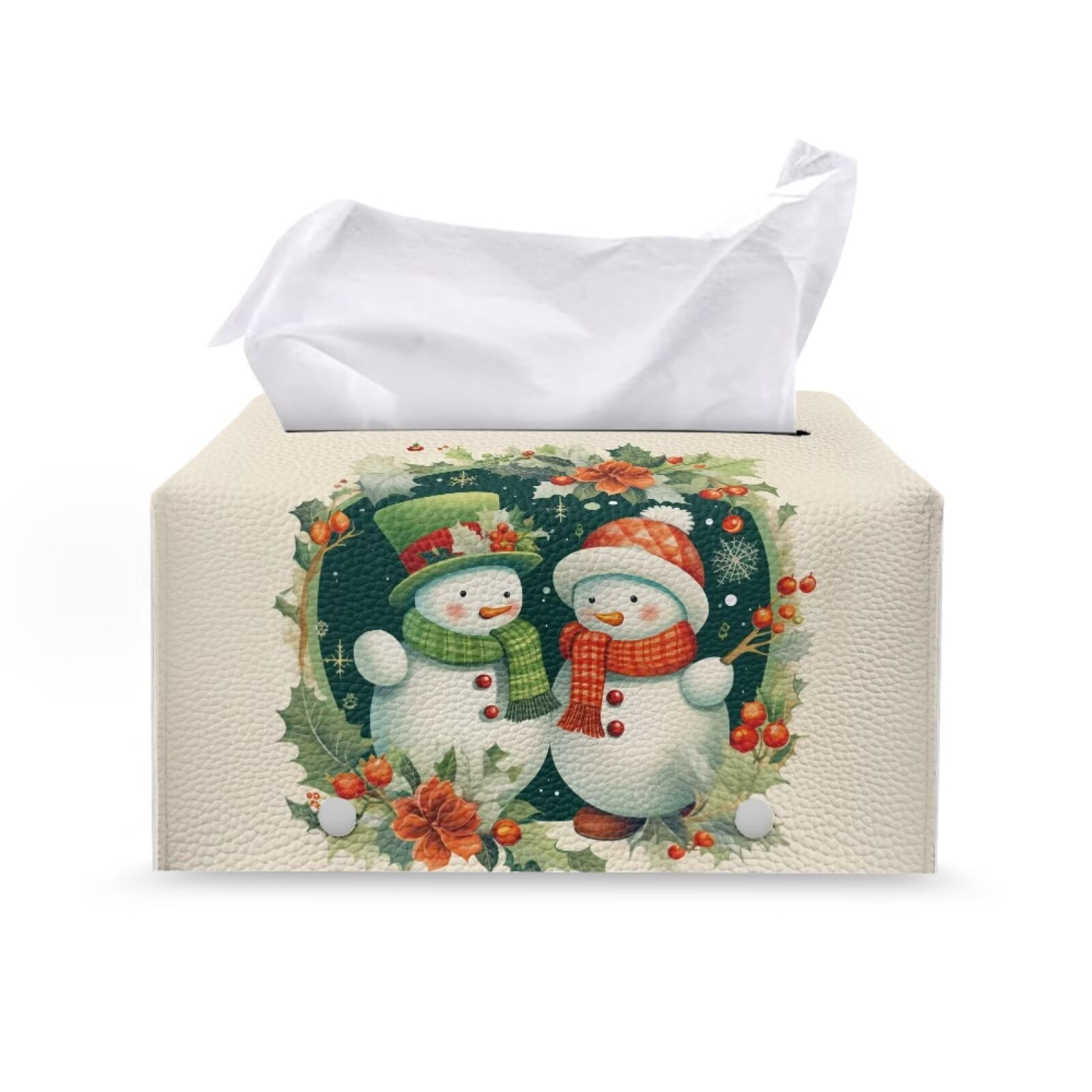 Psesaysky Tissue Box Cover Rectangle, Green Red Snowman PU Leather ...