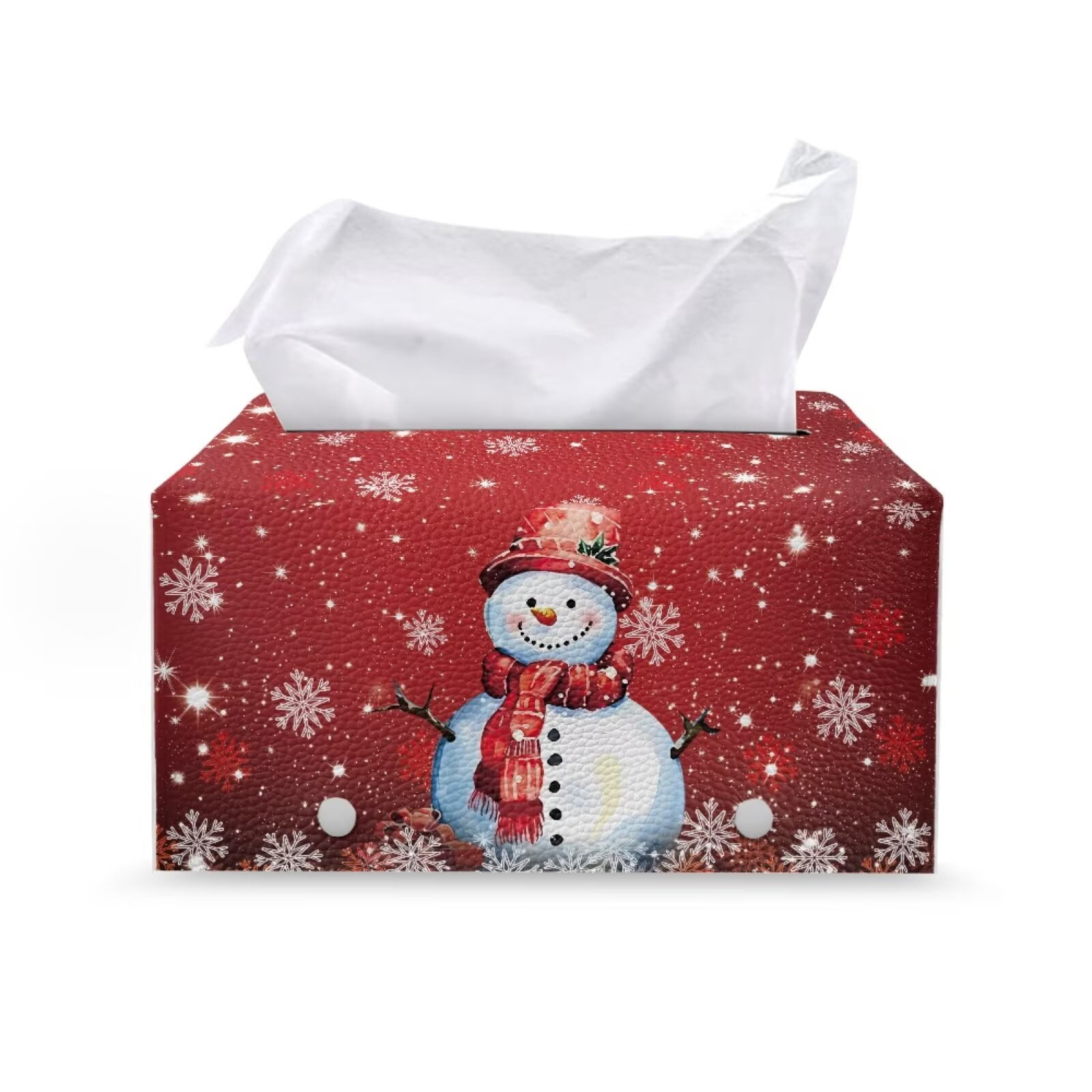 Psesaysky Tissue Box Cover Rectangle, Snowman Snowflake PU Leather ...