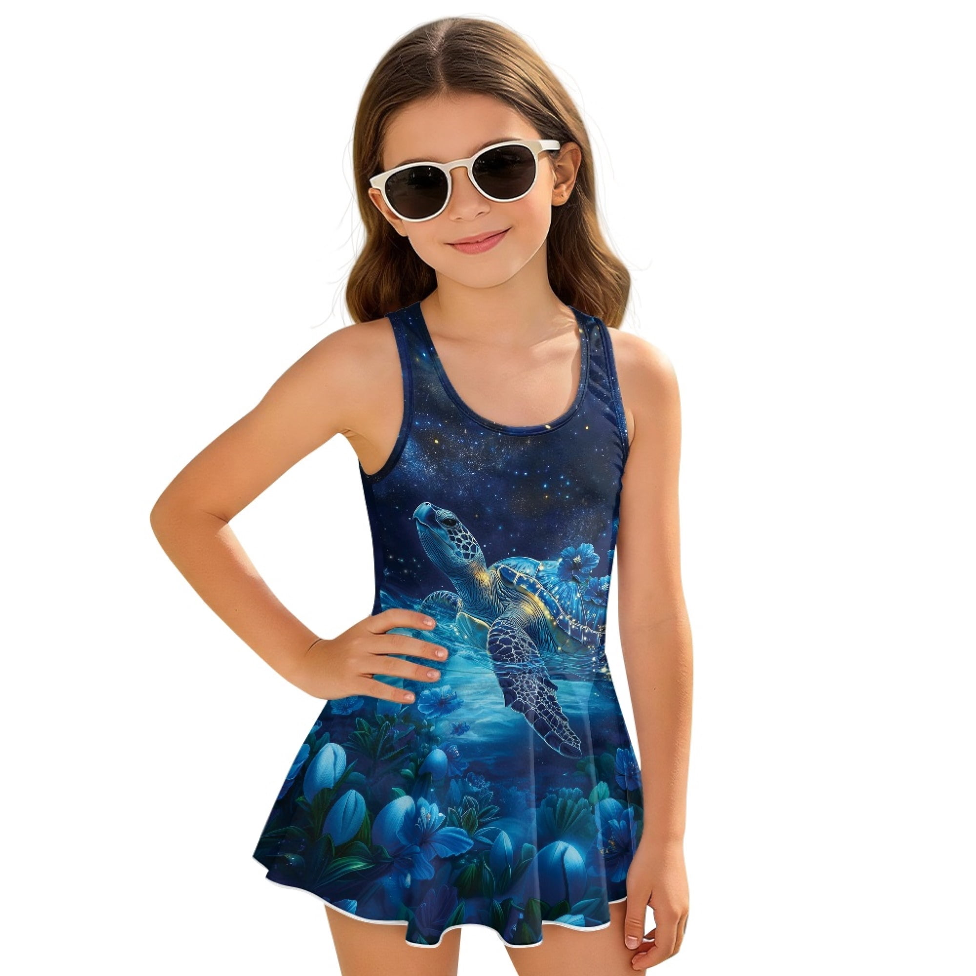 Psesaysky Toddler Girls Swimsuit with Skirt One Piece Blue Sea Turtle ...