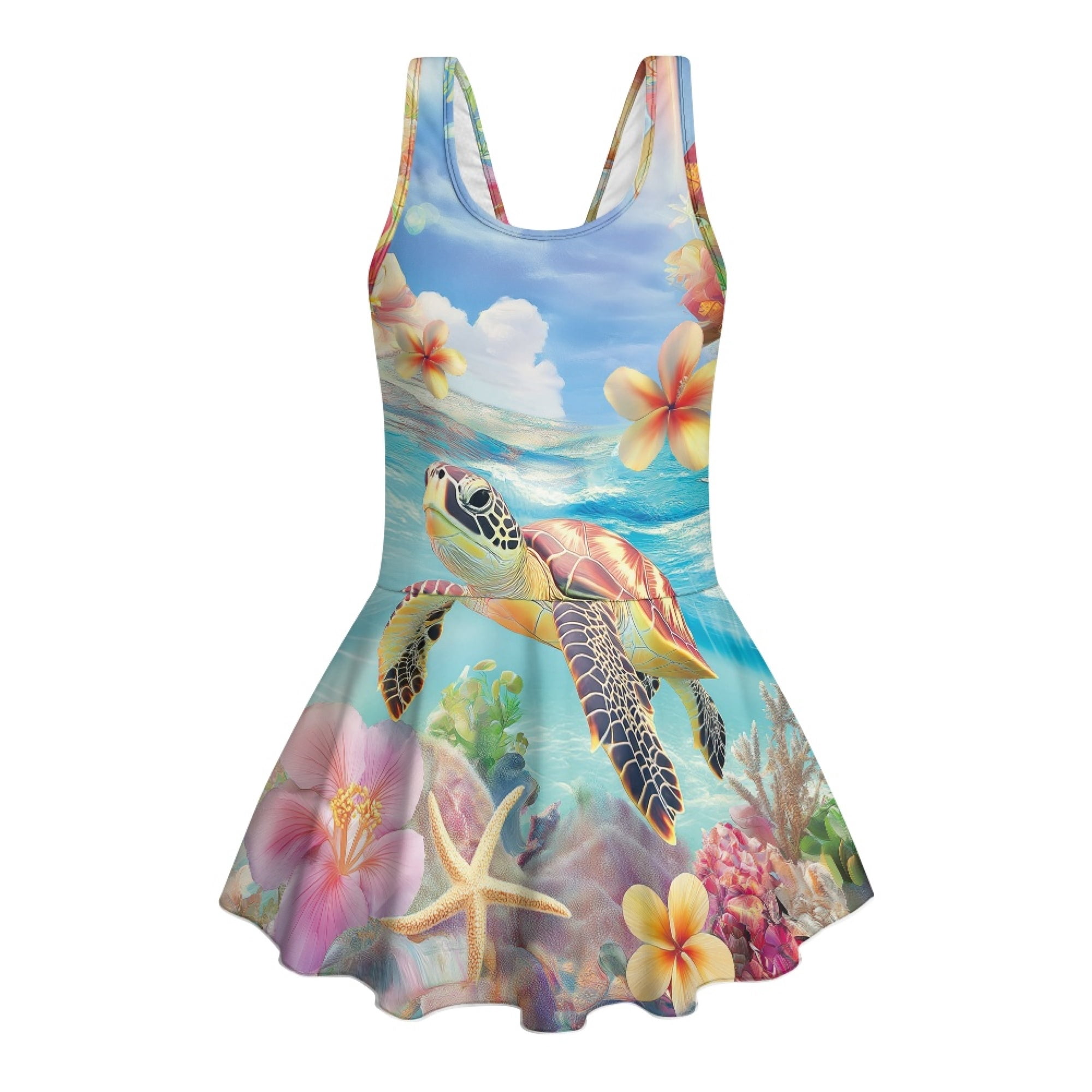 Psesaysky Toddler Girls Tropical Sea Turtle Swimsuit with Skirt One ...