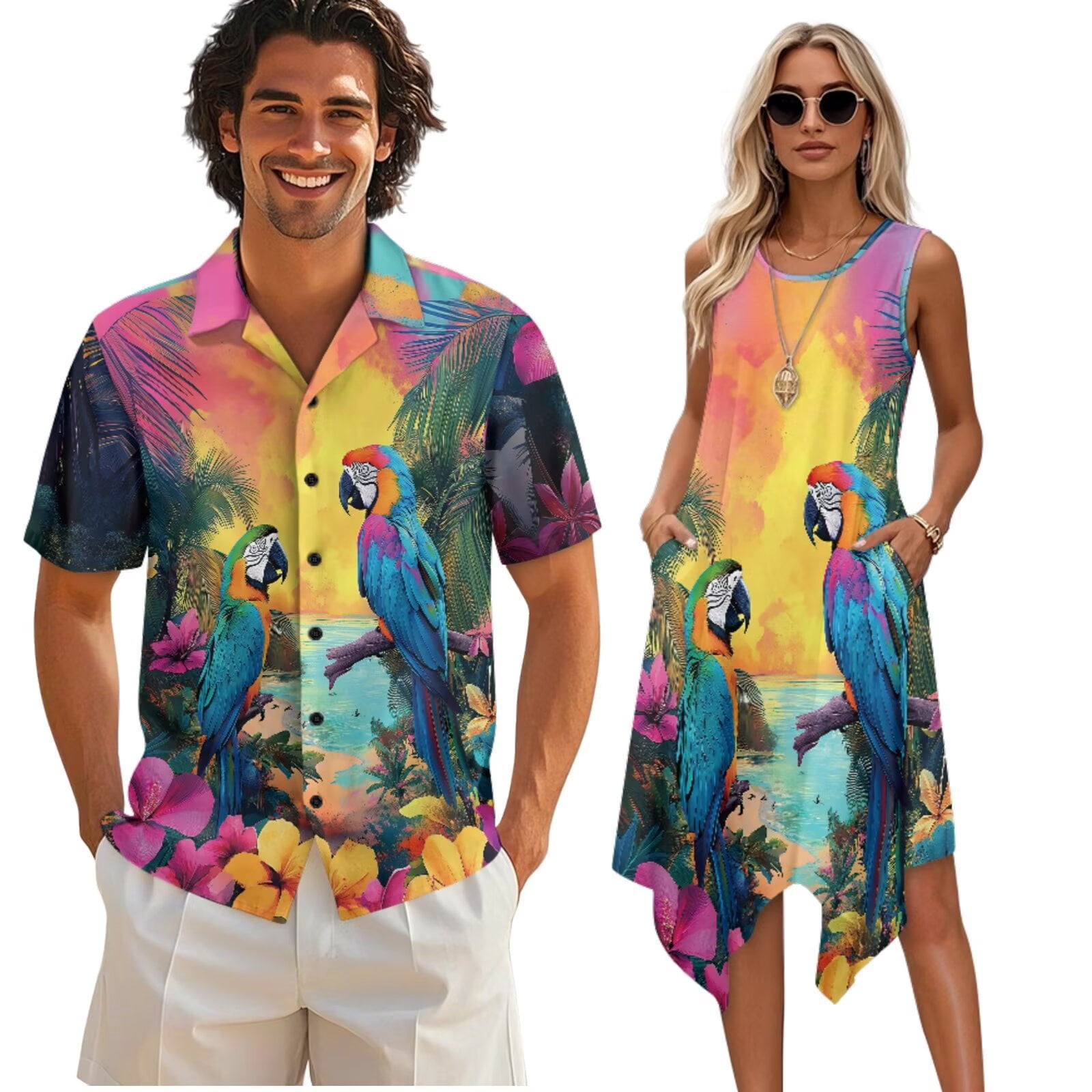 Psesaysky Tropical Parrot Sleeveless Sundresses for Women Summer Flowy ...