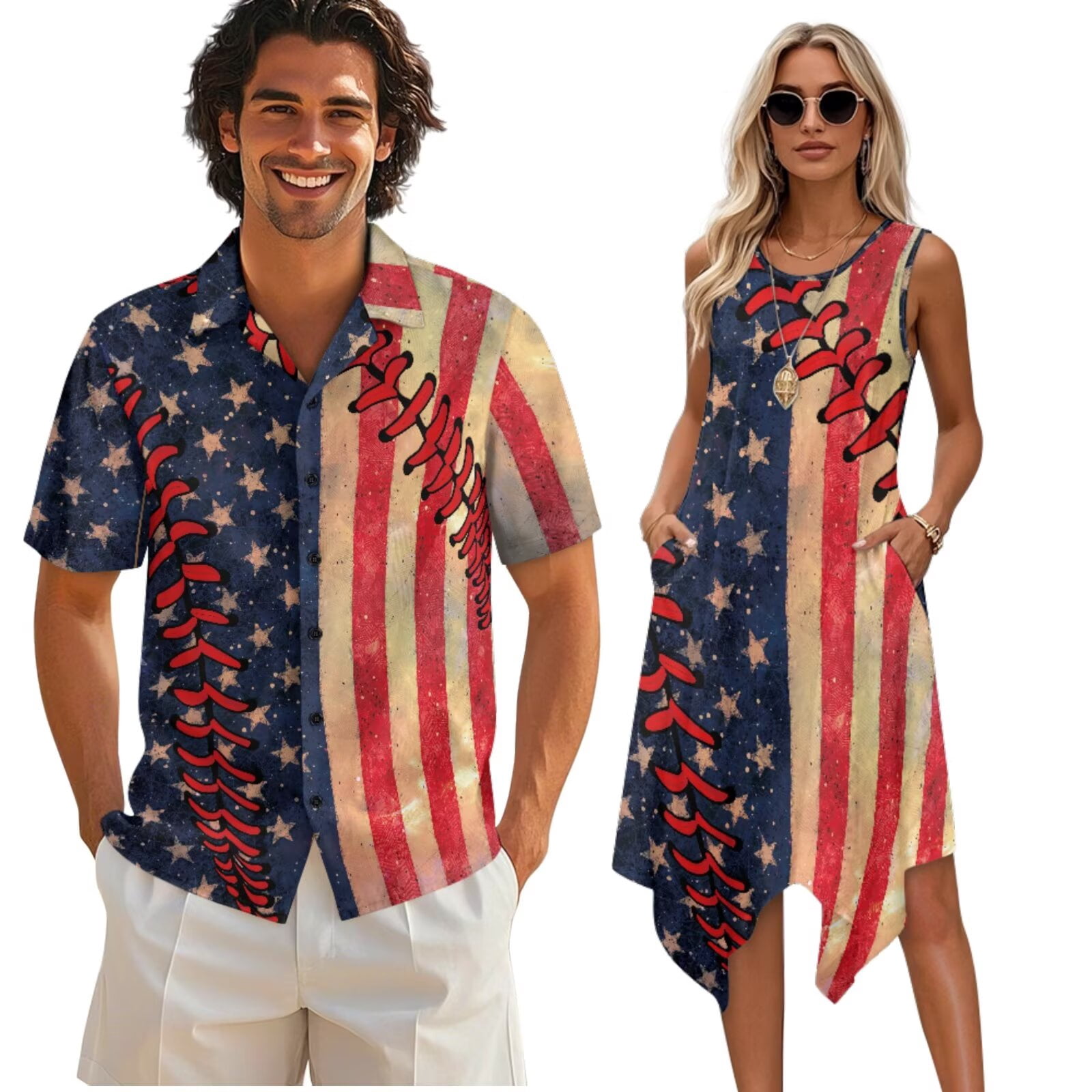 Psesaysky Vintage American Flag Couple Shirts and Dress,Patriotic 4th ...