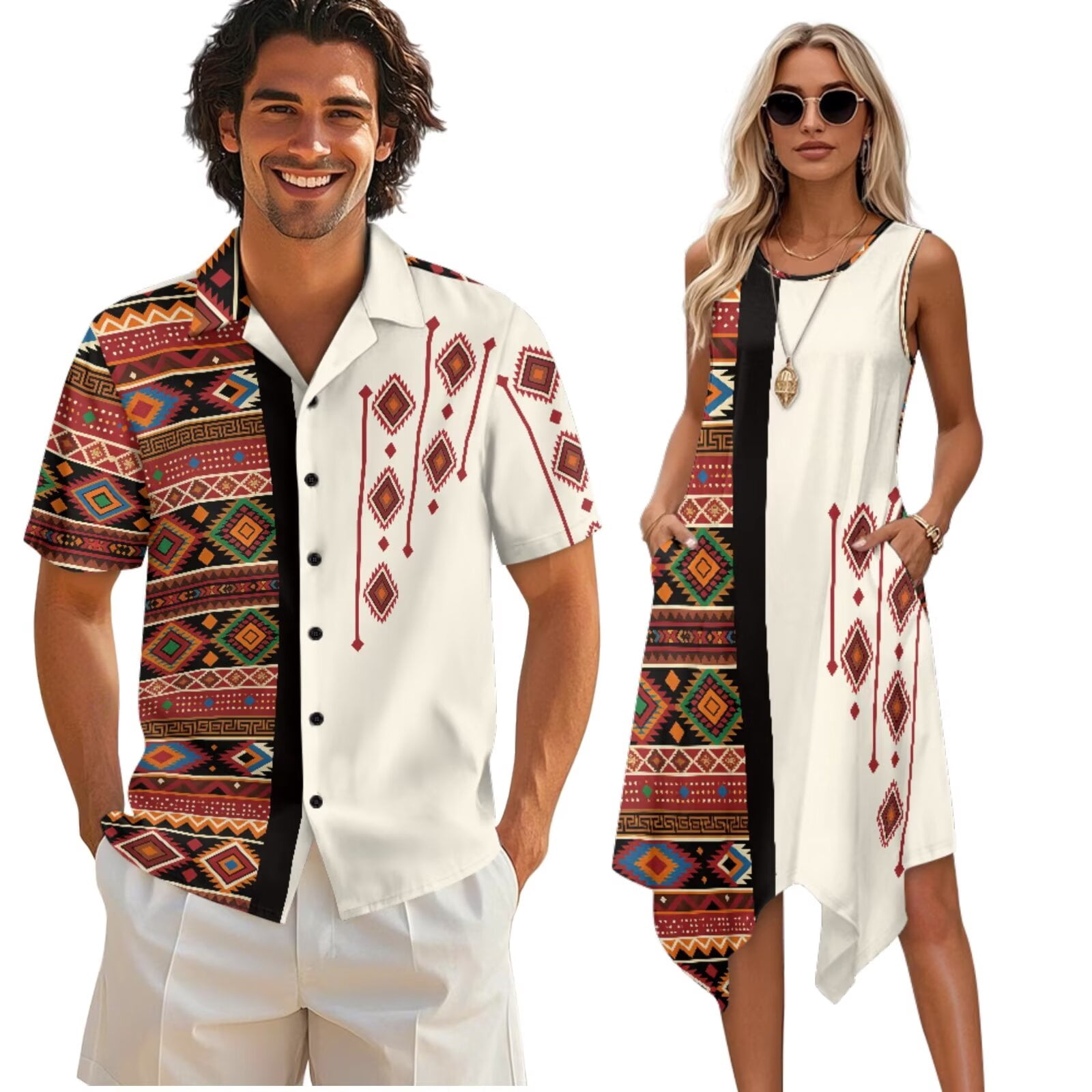 Psesaysky Western Aztec Print Midi Dress for Women,Summer Aloha Shirts ...