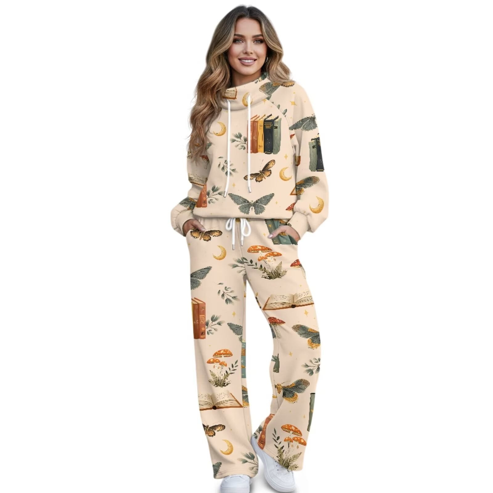 Psesaysky Women 2 Piece Lounge Sets Books Butterfly Print Loose Fit ...