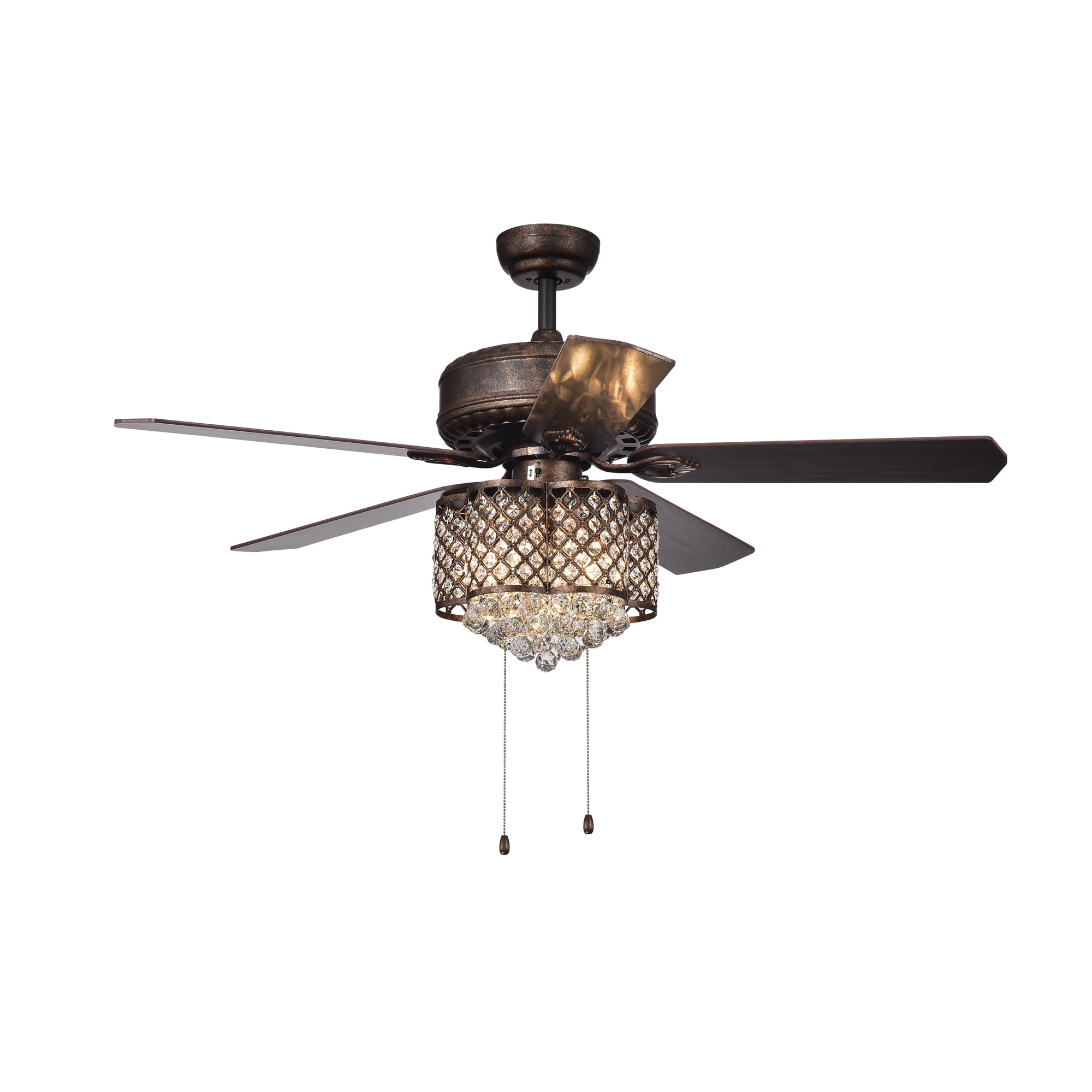 Pshita 3-light Crystal 5-blade 52-inch Rustic Bronze Ceiling Fan ...