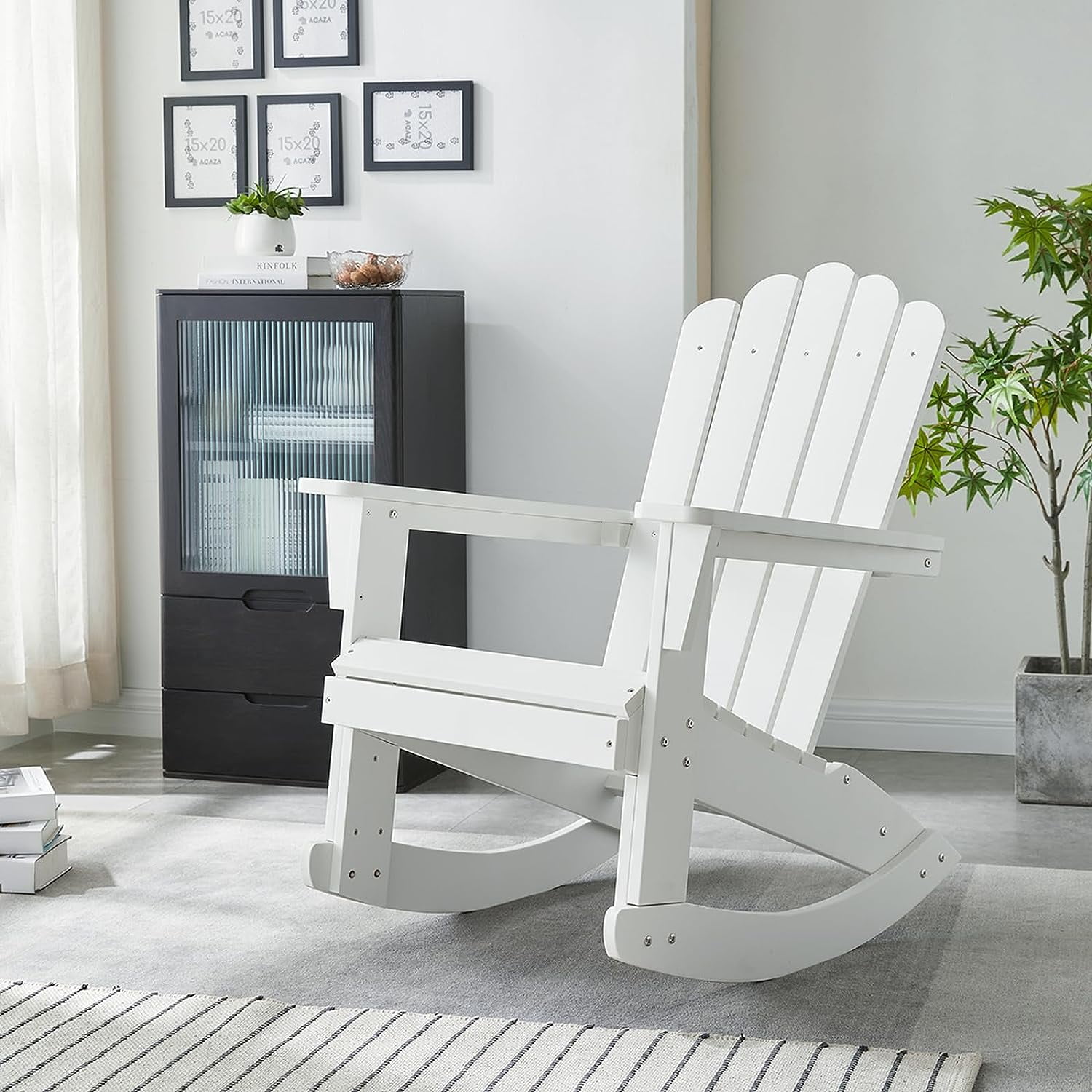 Psilvam Outdoor Adirondack Rocking Chair, Poly Lumber Porch Rocker with ...