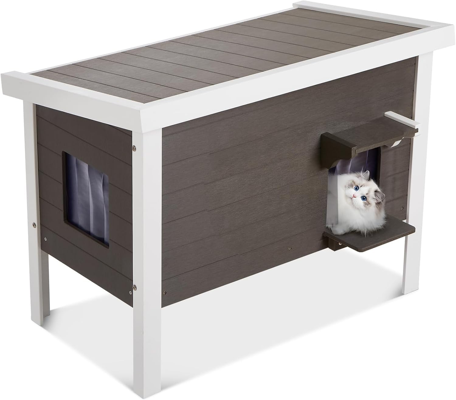 Psilvam Oversized Outdoor Cat House Weatherproof, Poly Lumber Cat ...