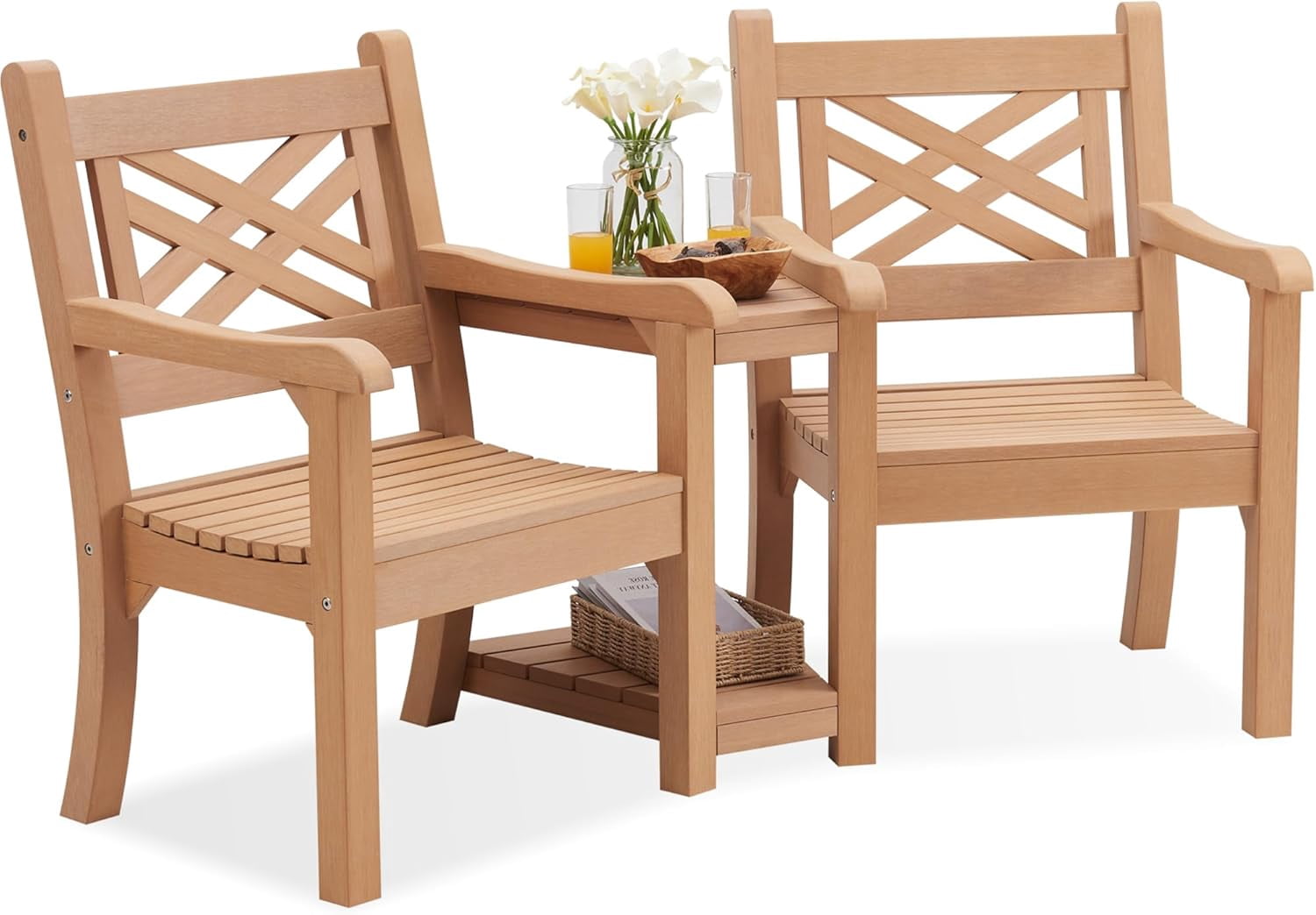 Psilvam Patio Furniture, All-Weather Poly Lumber Outdoor Loveseat, 2 ...