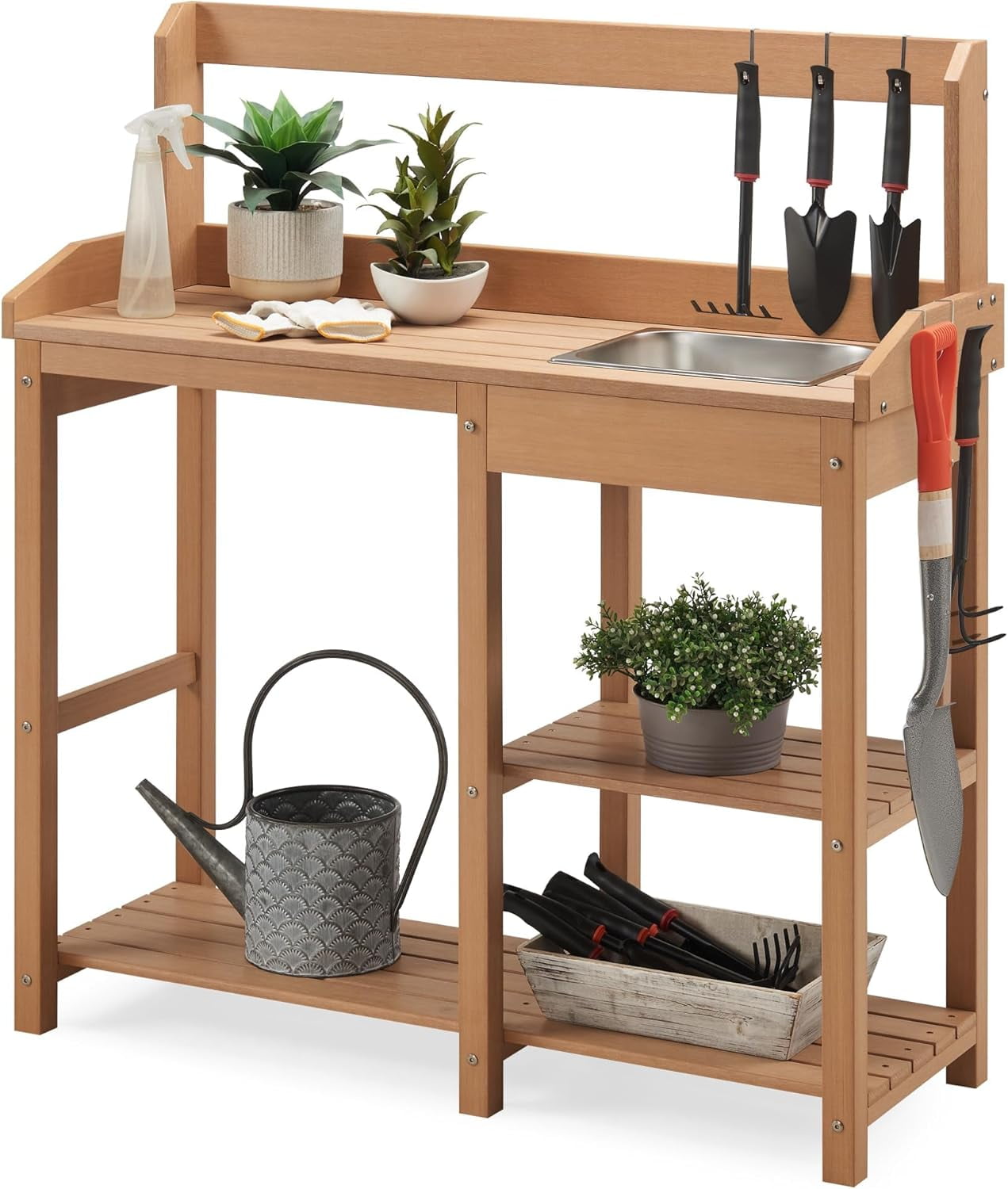 Psilvam Potting , Poly Lumber Potting Table with Removable Stainless ...