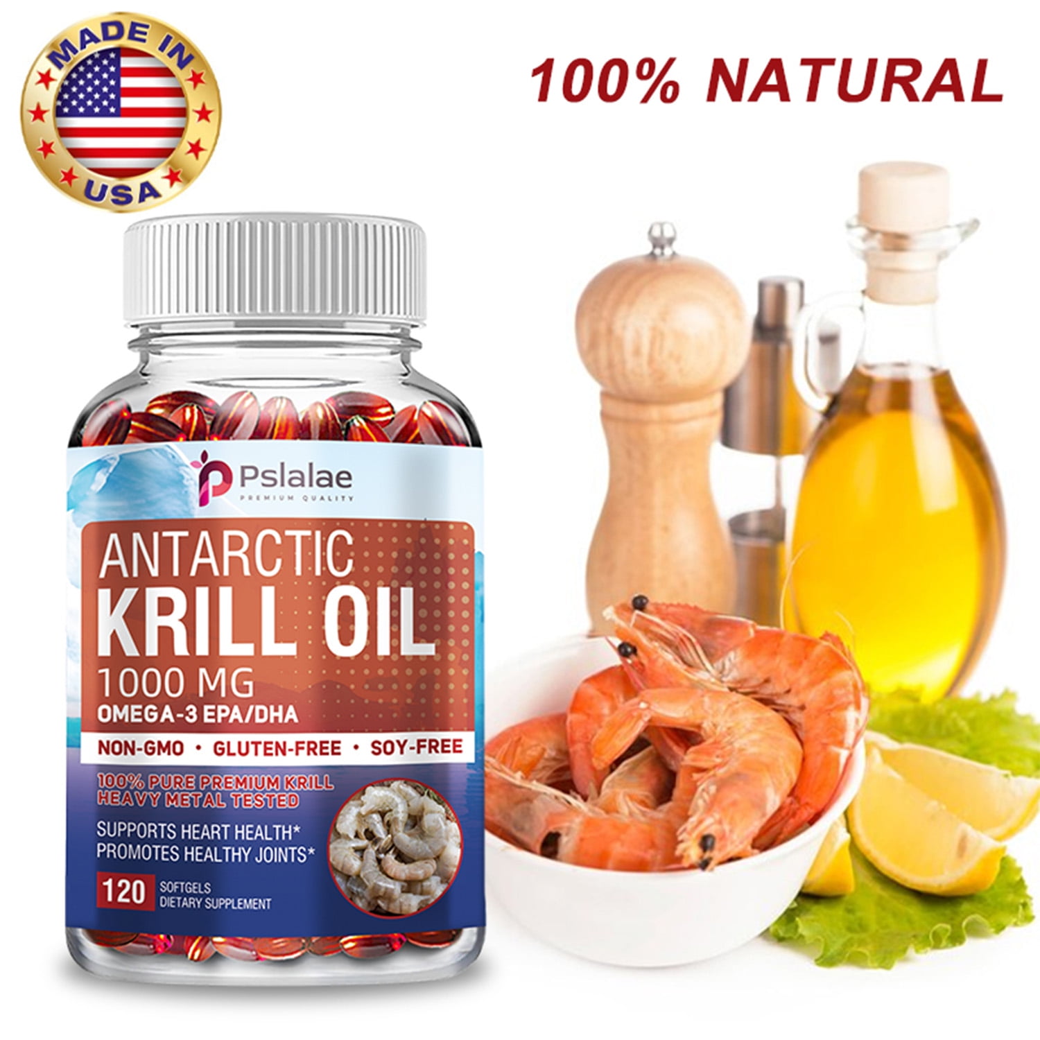 Pslalae Antarctic Krill Oil 1000mg-with Omega-3 EPA,DHA, Astaxanthin ...