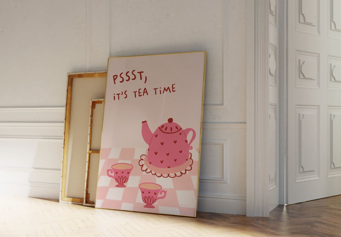 Pssst It‘S Tea Time Wall Art, Tea Time Kitchen Print, Tea Kettle Poster ...