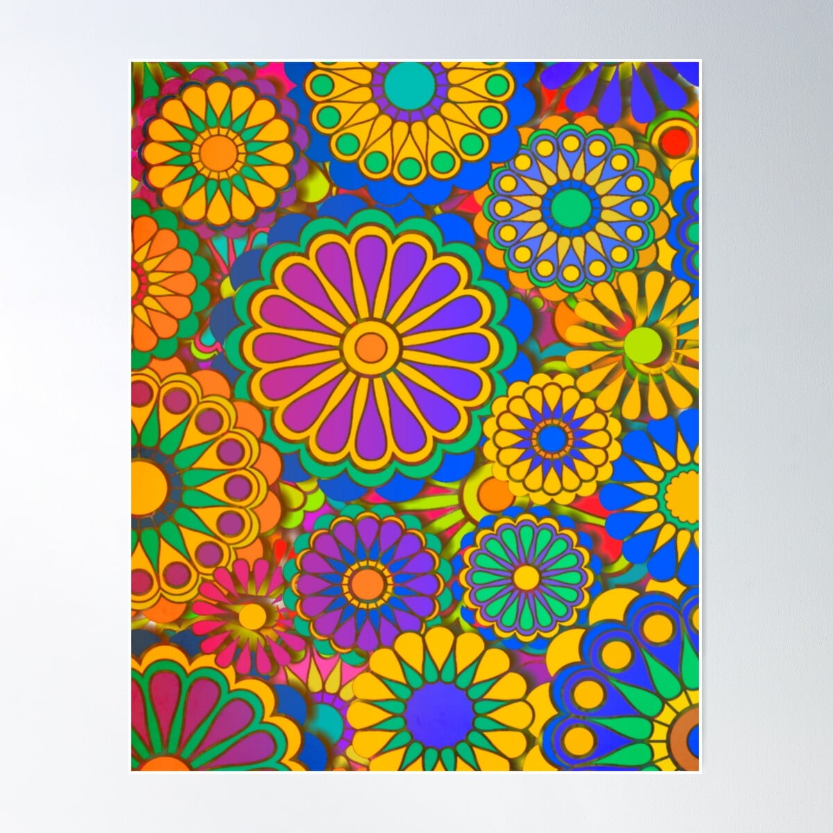 Psychadelic Hippie Flower Power Design Poster Wall Art, Modern Wall ...