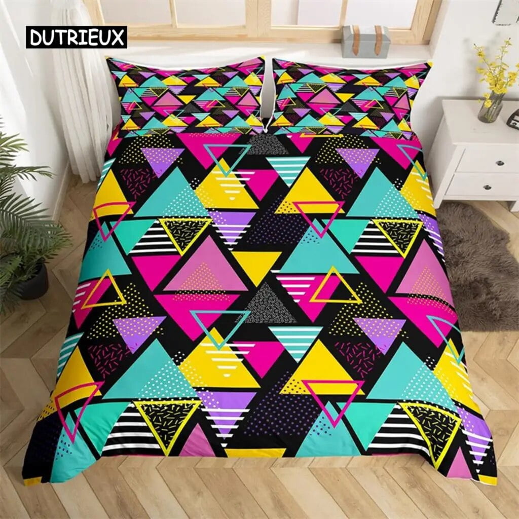 Psychedelic 3d Geometric Duvet Cover Microfiber Colorful Pop Abstract