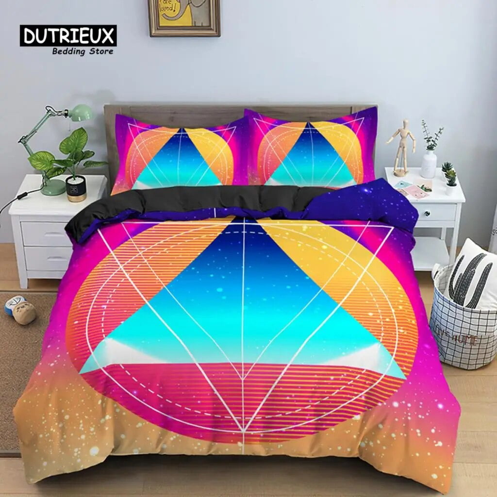 Psychedelic 3D Geometric Duvet Cover Modern Retro Neon Bedding Set ...